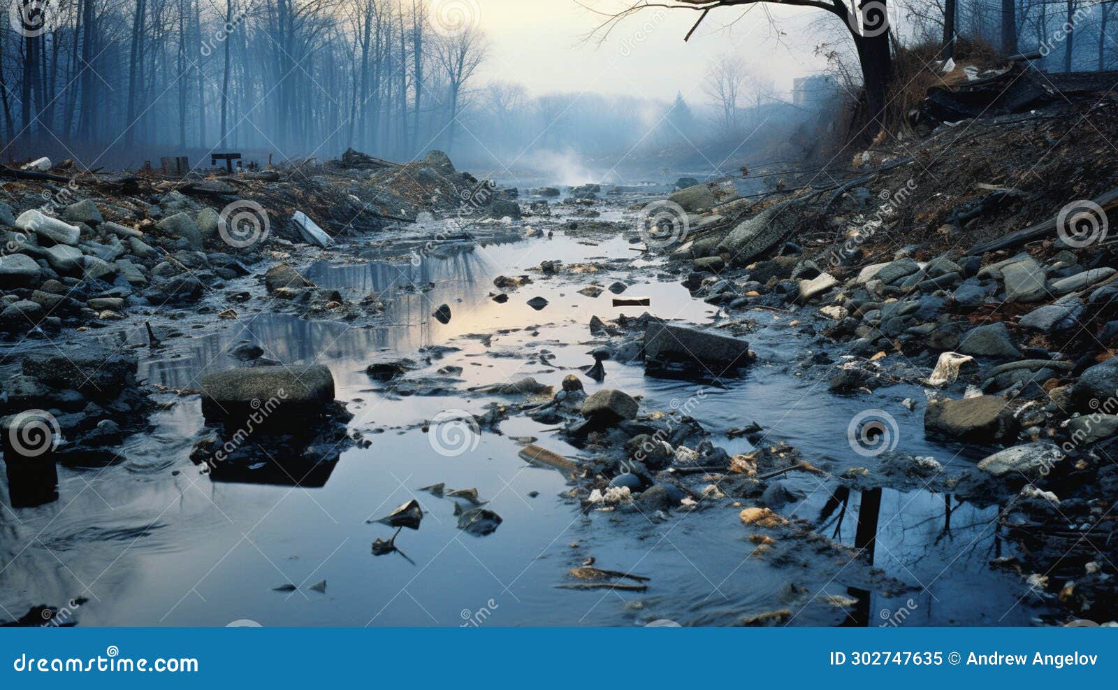 Garbage in the Mud and Puddles on the Dirt Road. Environmental ...