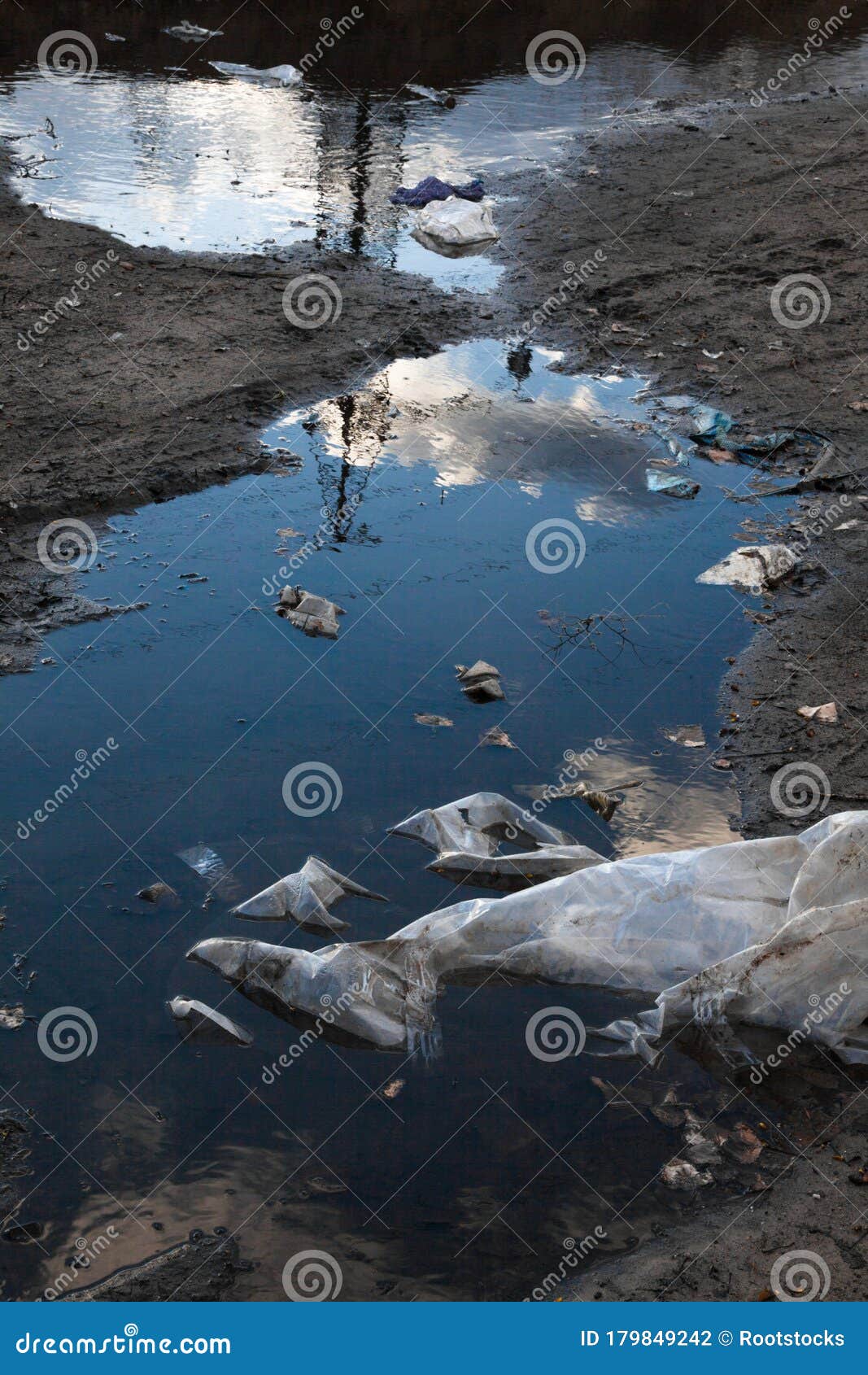 Garbage in the Mud on the Dirt Road Stock Photo - Image of ground, pool ...