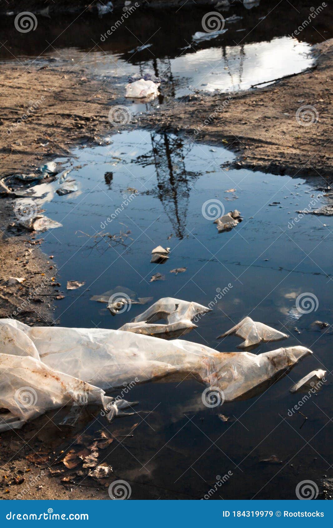 Garbage in the Mud on the Dirt Road Stock Image - Image of field ...