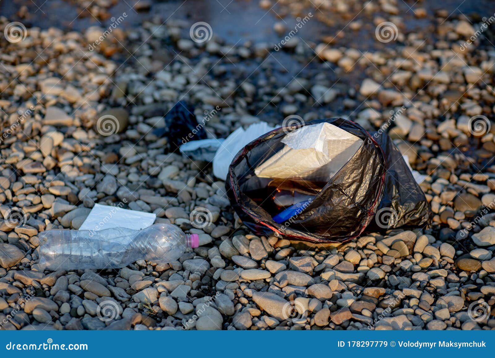 Garbage Near the River. Environmental Pollution Shore Stock Image ...