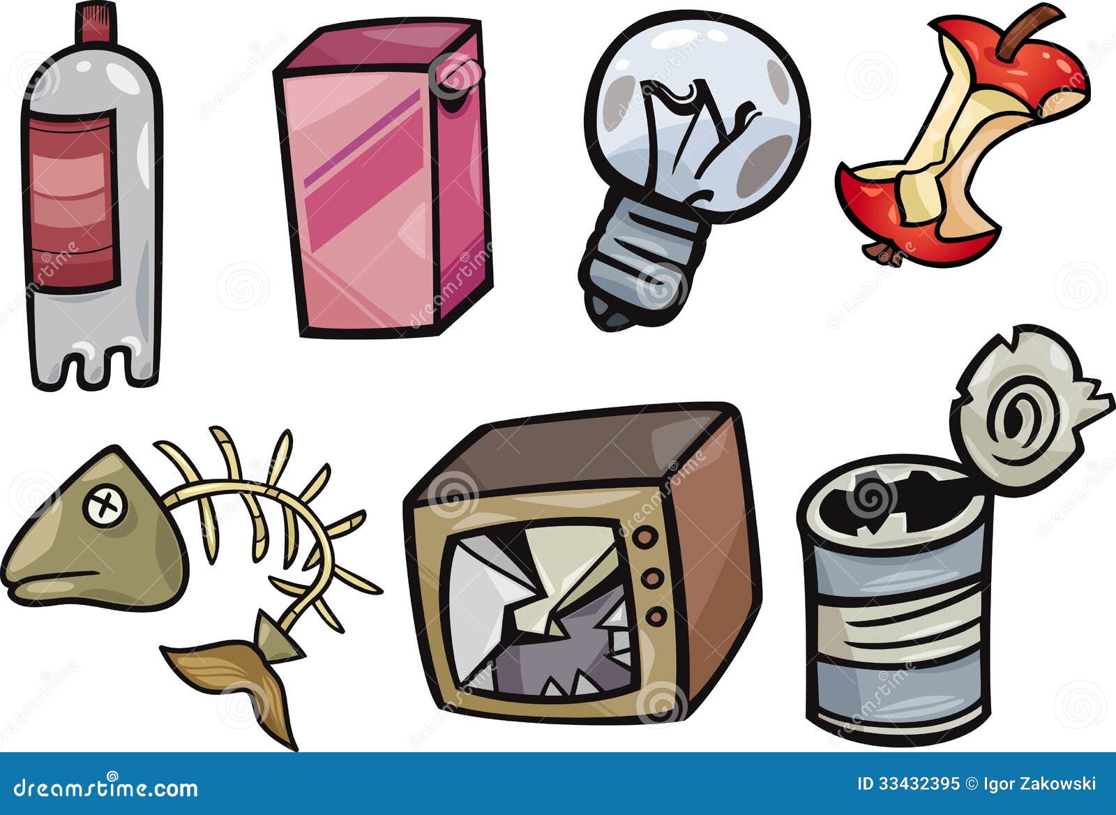 Garbage Objects Cartoon Illustration Set Stock Vector - Illustration of ...
