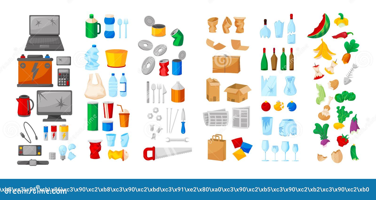 Garbage Objects. Rubbish Sorting. Plastic, Metal and Organic Landfill ...