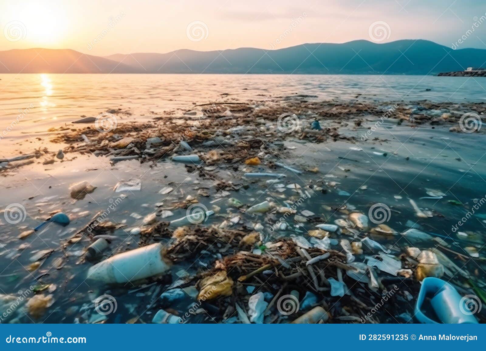 Garbage in the ocean sea stock illustration. Illustration of blue ...