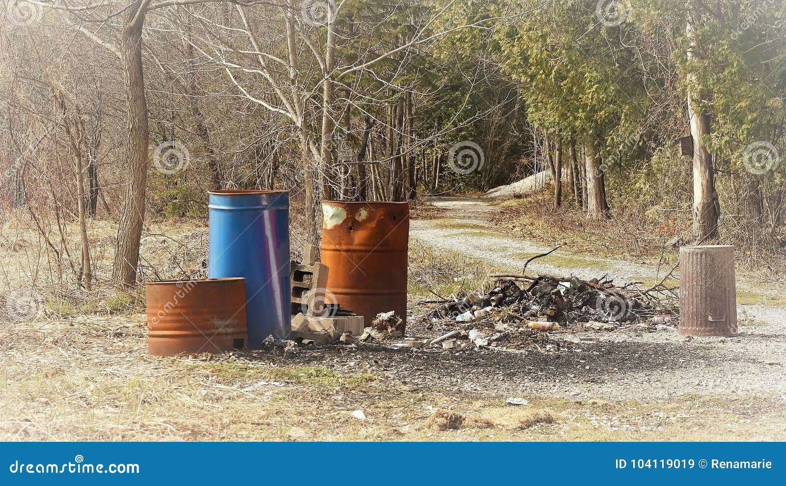 Garbage and Old Metal Rusty Cans Dumped beside Walking Trail Stock ...