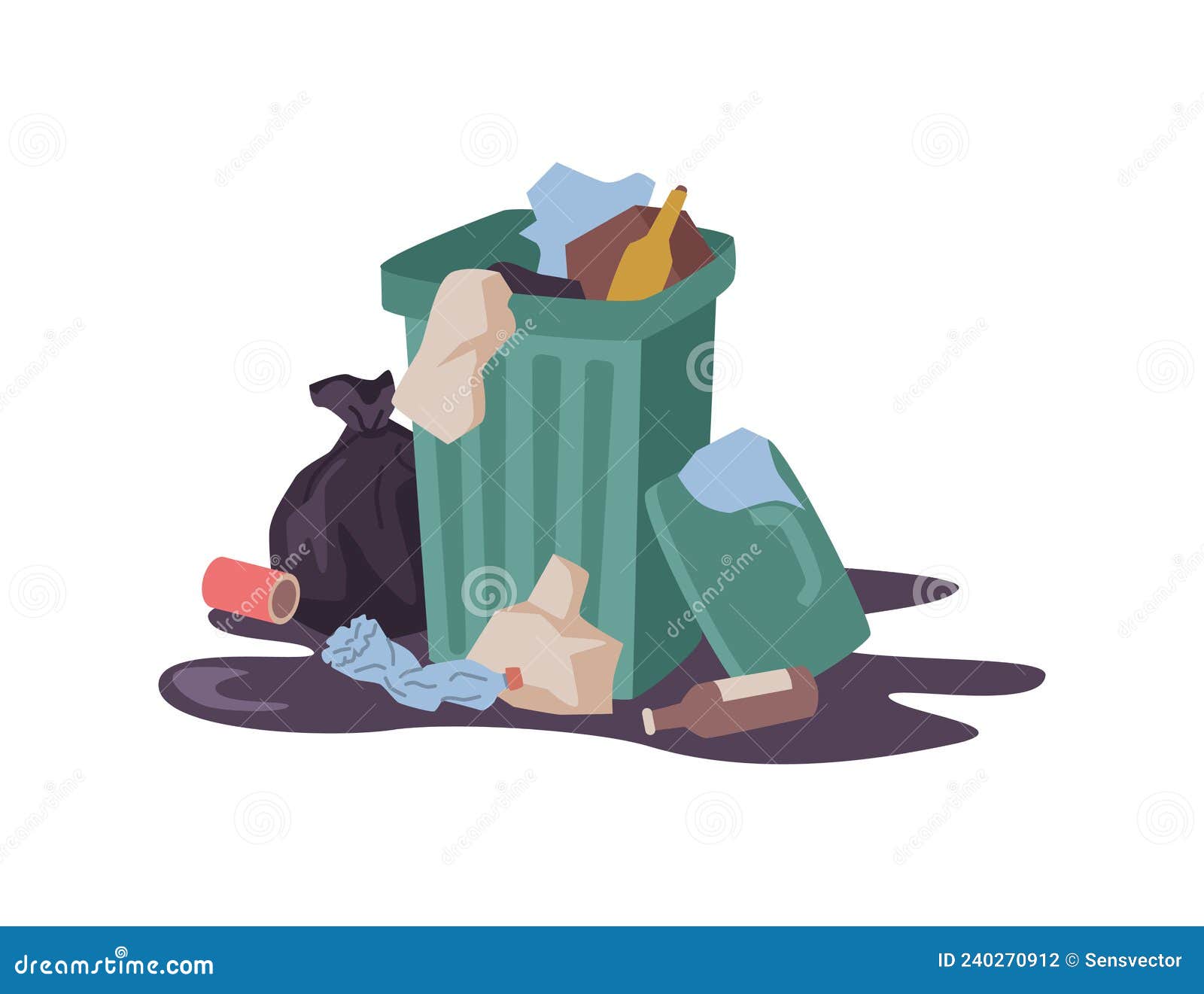 Garbage Overflow in Rubbish Bin, Pollution Problem Stock Vector ...
