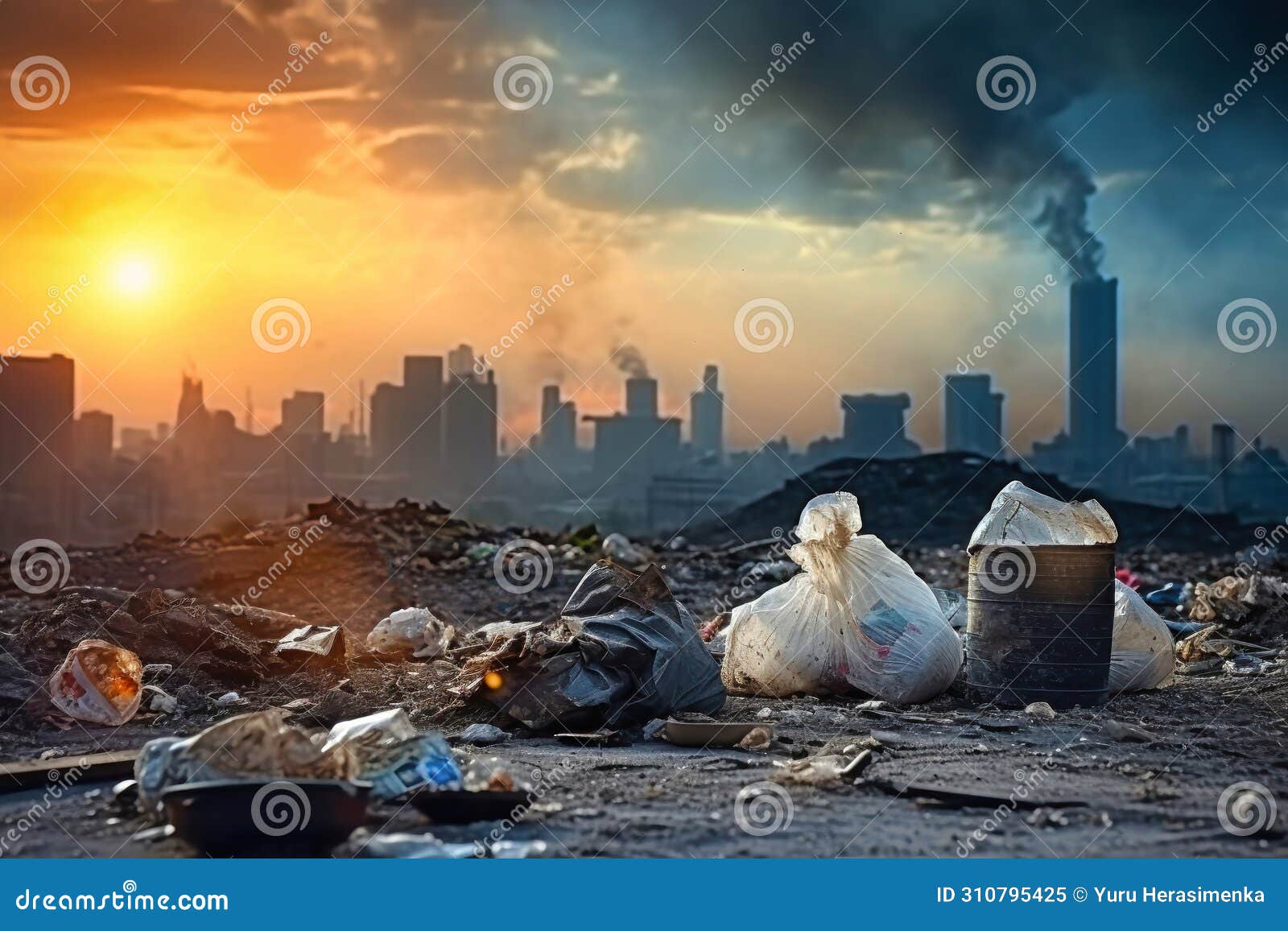 Garbage Overload at the Citys Edge, Symbolizing Environmental Pollution ...