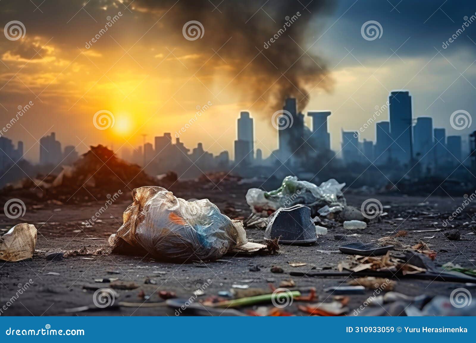 Garbage Overload at the Citys Edge, Symbolizing Environmental Pollution ...