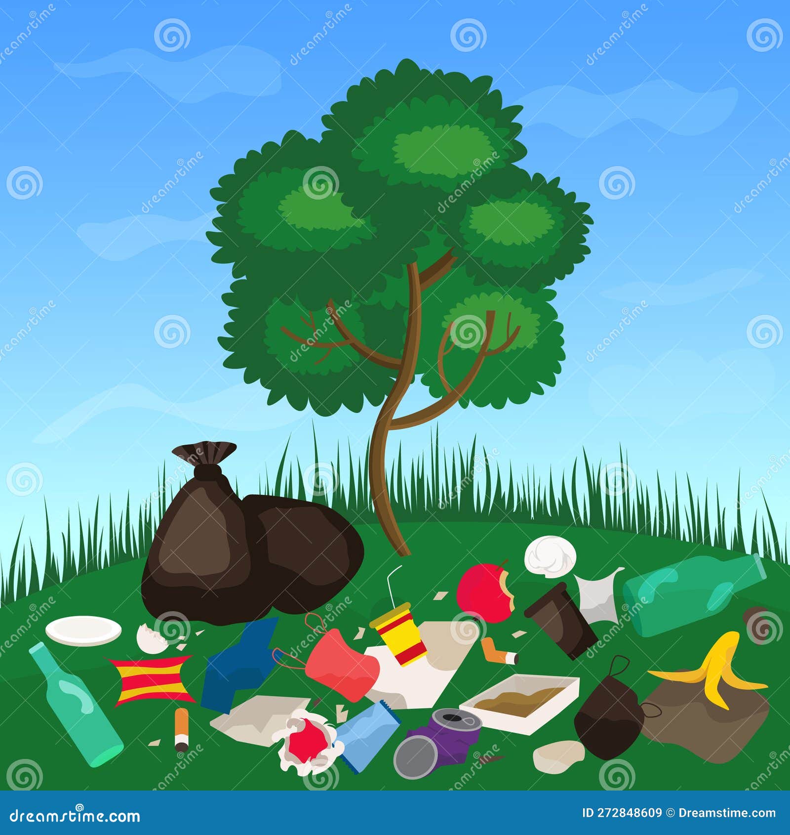 Garbage in the Park, Near the Tree, Vector Stock Vector - Illustration ...