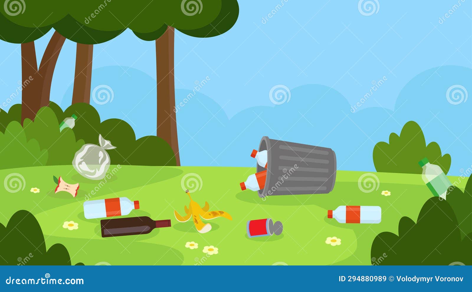 Garbage in the Park. Vector Illustration. Stock Vector - Illustration ...