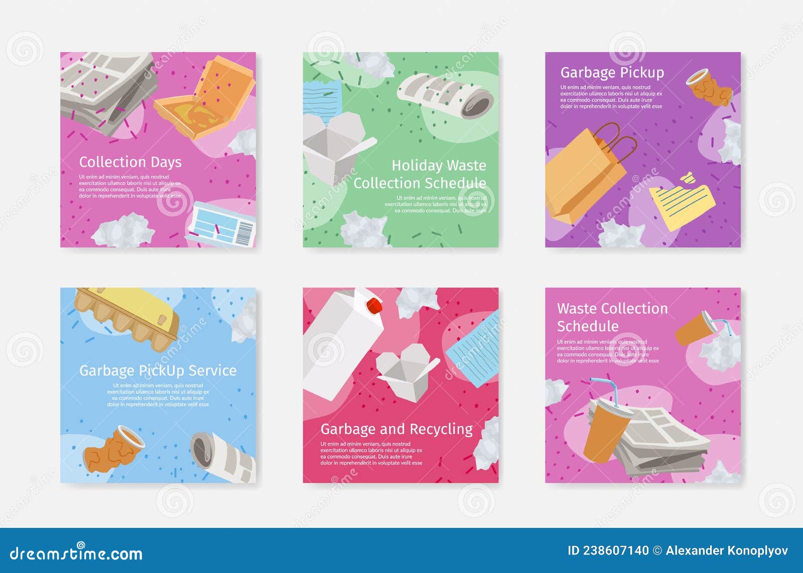 Garbage Pickup Service Squared Poster Collection Vector Illustration ...