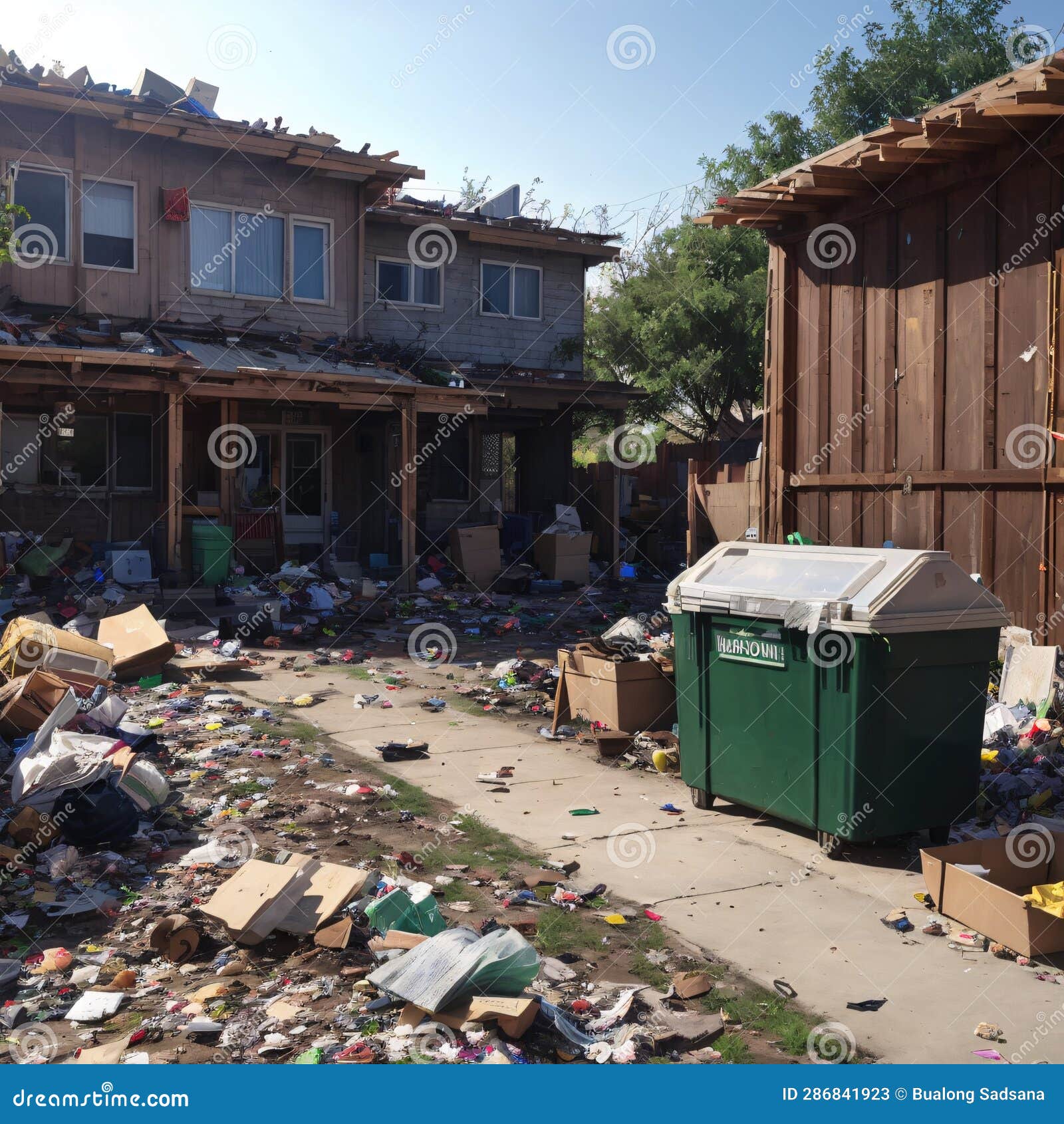 Garbage and a Pile of Construction Debris in the Yard of a House. Made ...