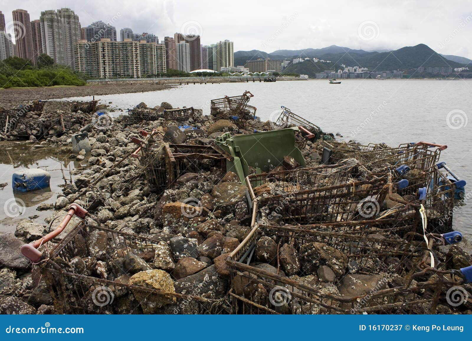 Garbage Piled Up on the Coast of the Ocean. Stock Image - Image of ...