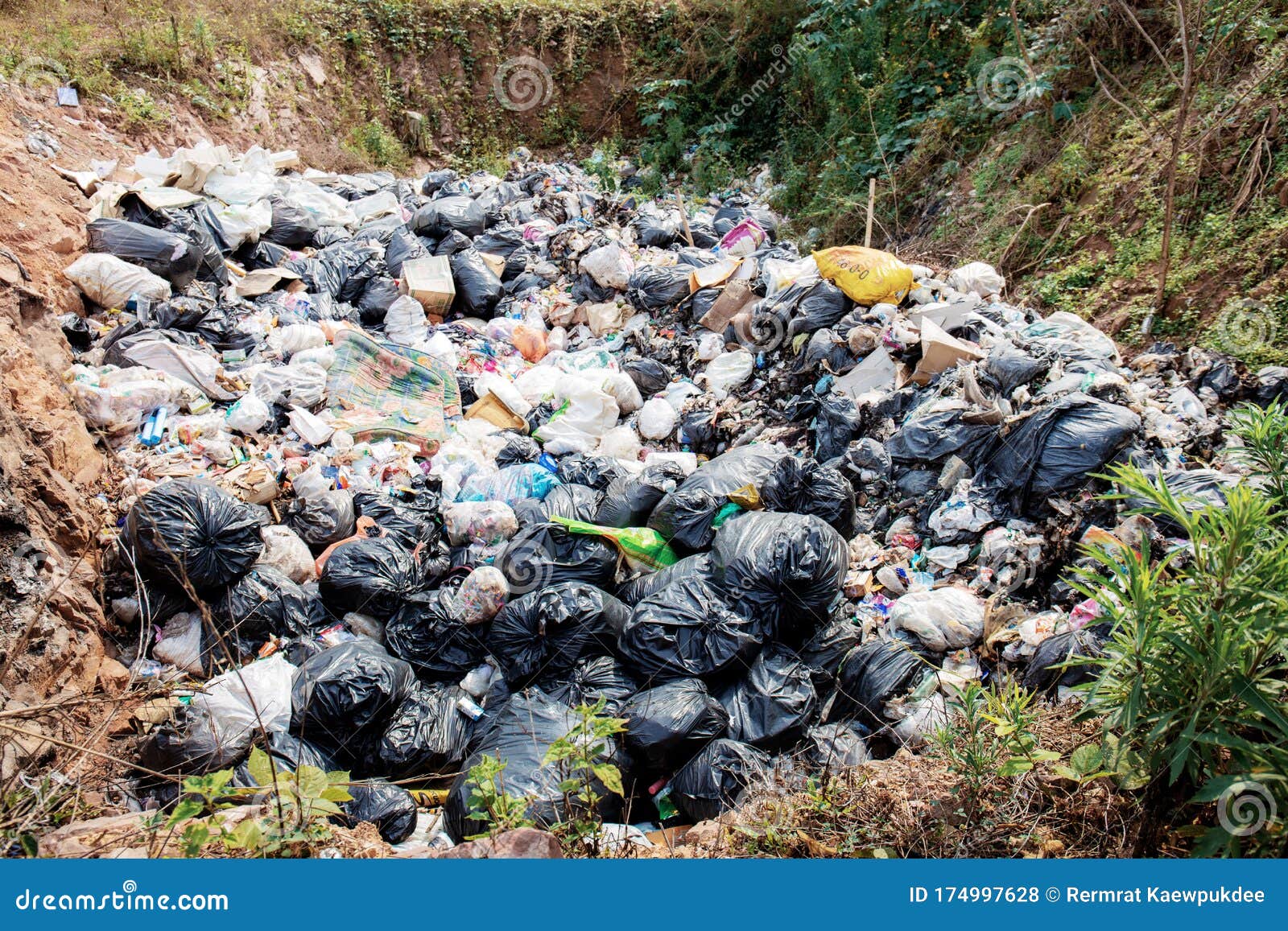 Garbage pits in the fields stock photo. Image of pail - 174997628