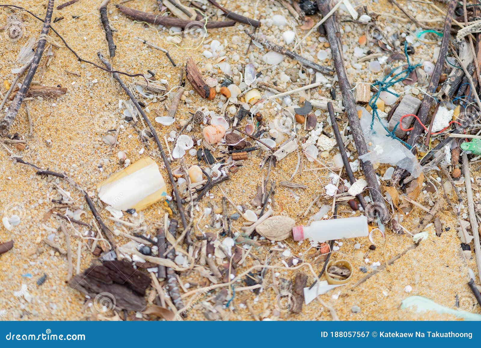 Garbage on sand beach stock image. Image of pollution - 188057567