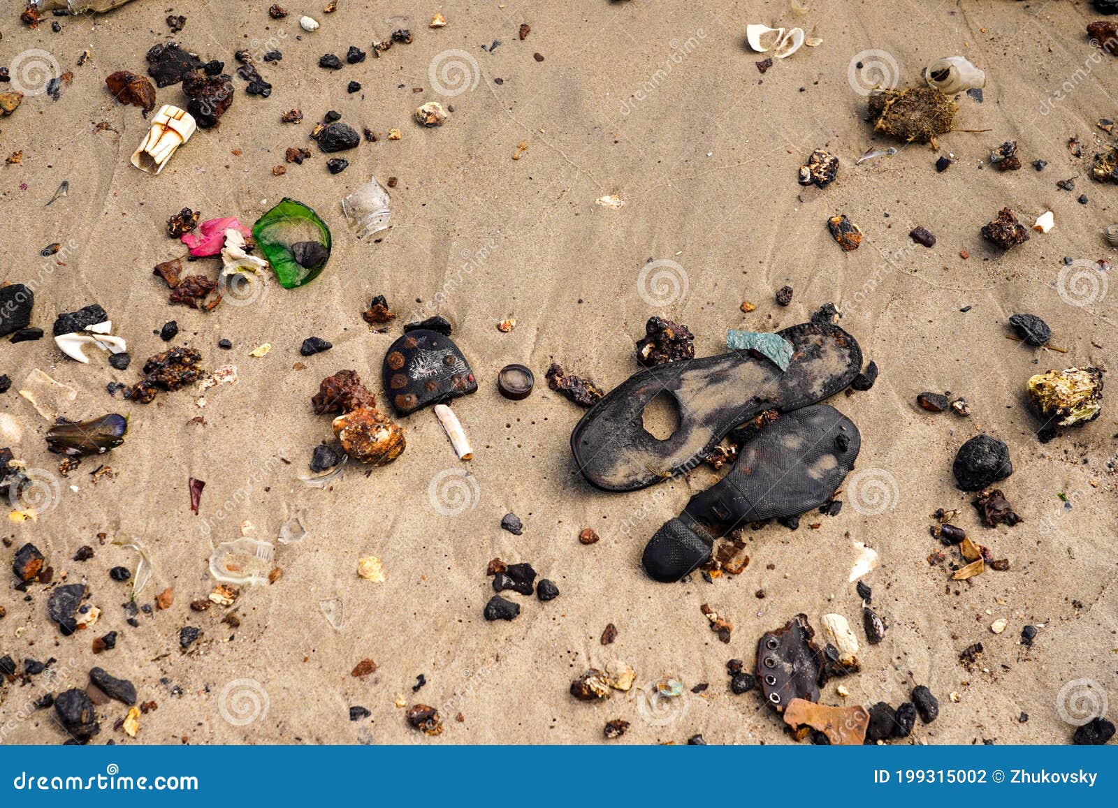 Garbage on a Polluted Beach Stock Photo - Image of environmental, junk ...