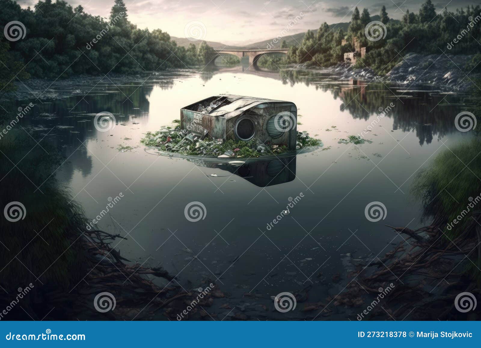 Garbage Barge: Barge Filled With Waste, Floating On Polluted River AI ...