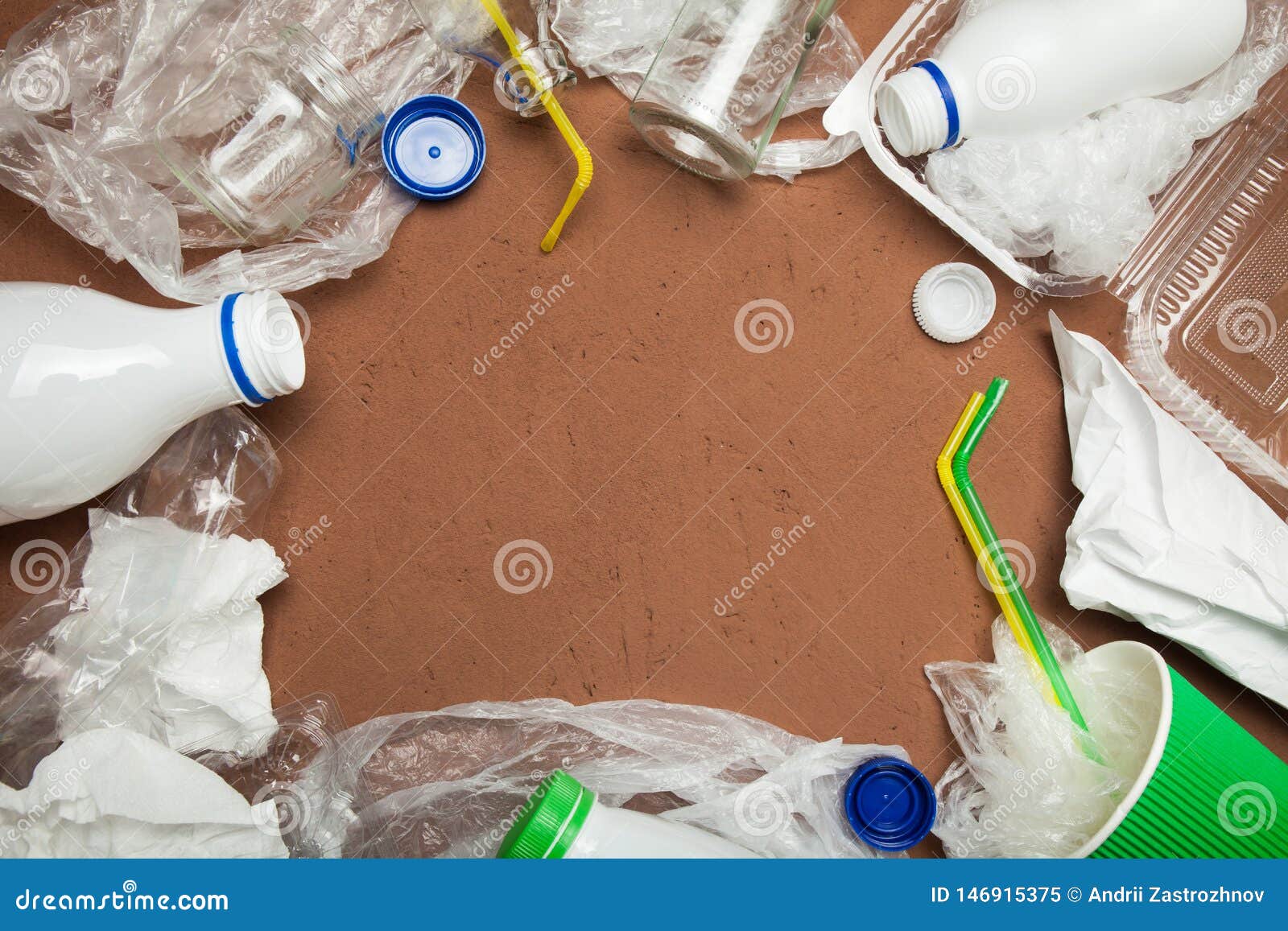 Garbage, Recycle on Brown Background, Top View, Copy Space Stock Image ...
