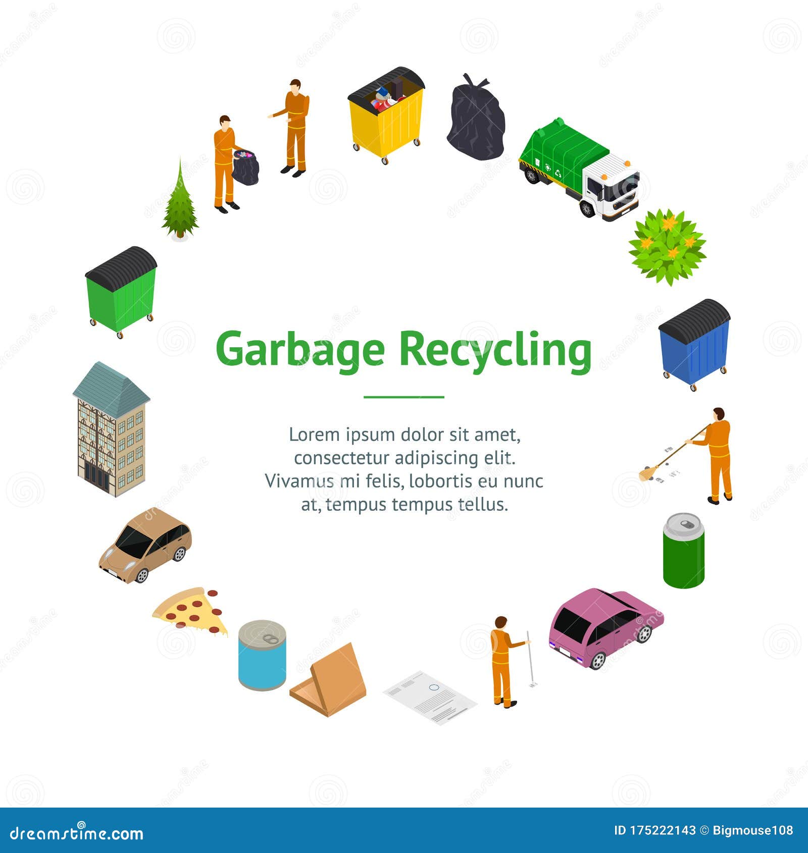 Garbage Recycling Concept Banner Card Circle 3d Isometric View. Vector ...