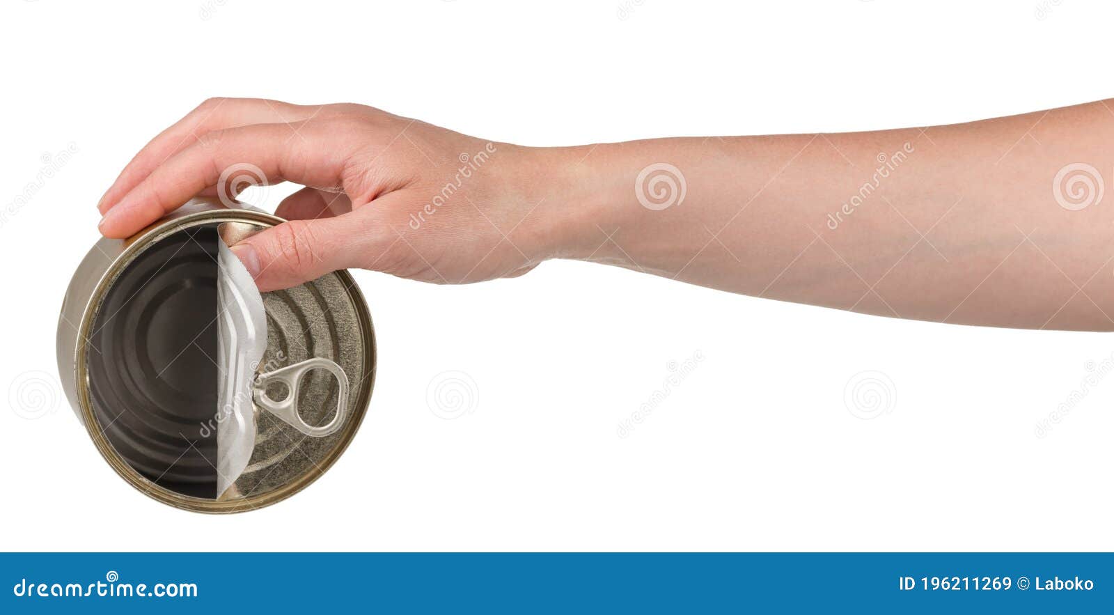 Garbage Recycling Concept. Female Hand Throwing Tin Can Isolated on ...