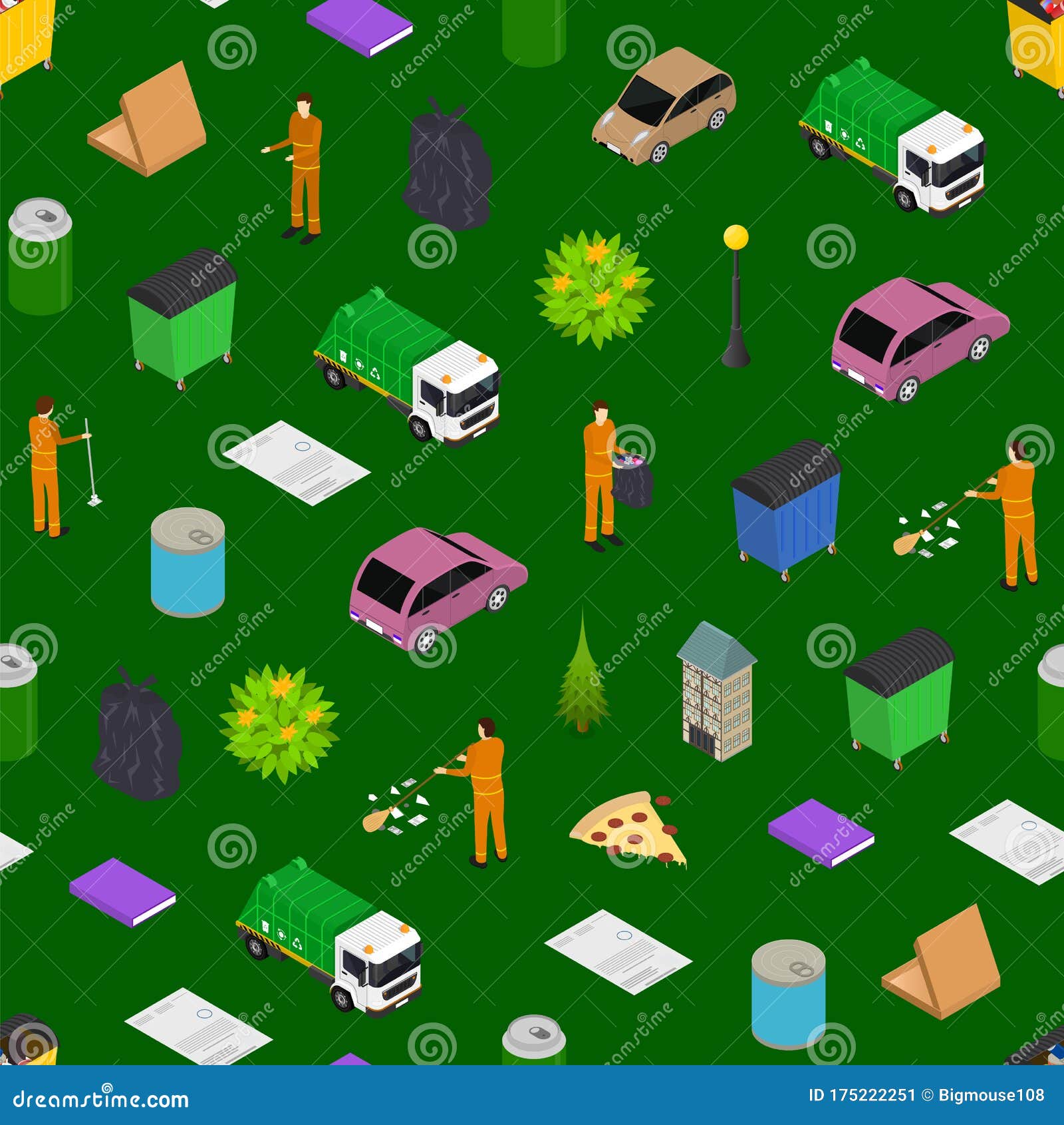 Garbage Recycling Concept Seamless Pattern Background 3d Isometric View ...