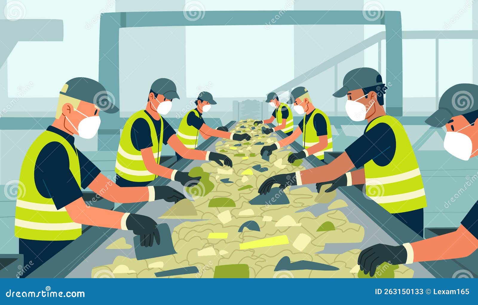Garbage Recycling Conveyor. Waste Recycling Plant Workers Sorting Trash ...