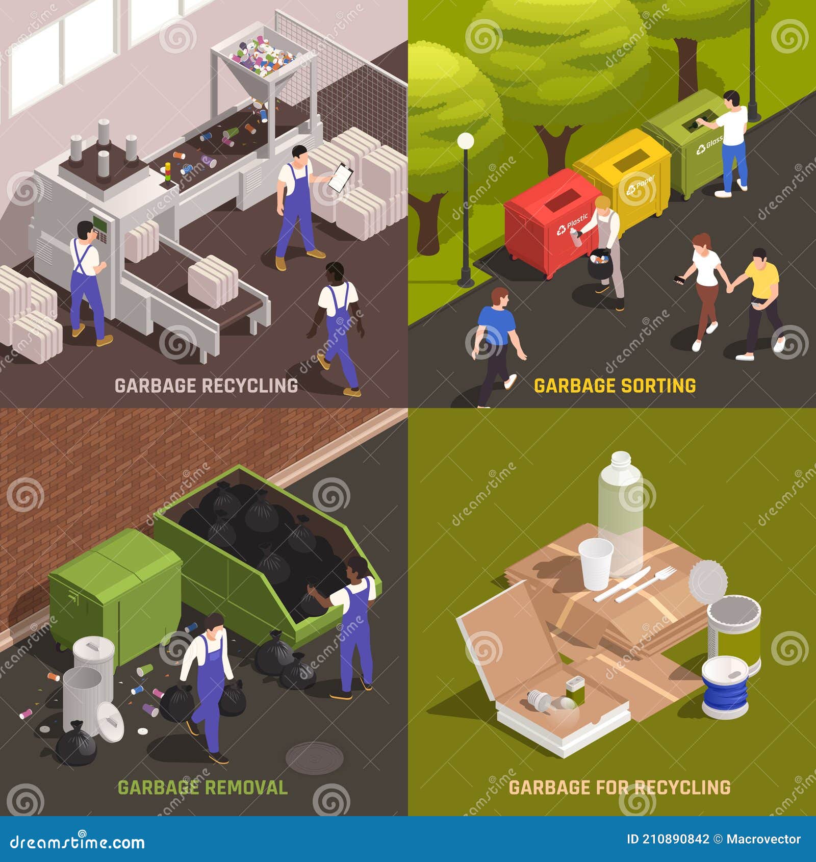 Garbage Recycling 2x2 Design Concept Stock Vector - Illustration of ...
