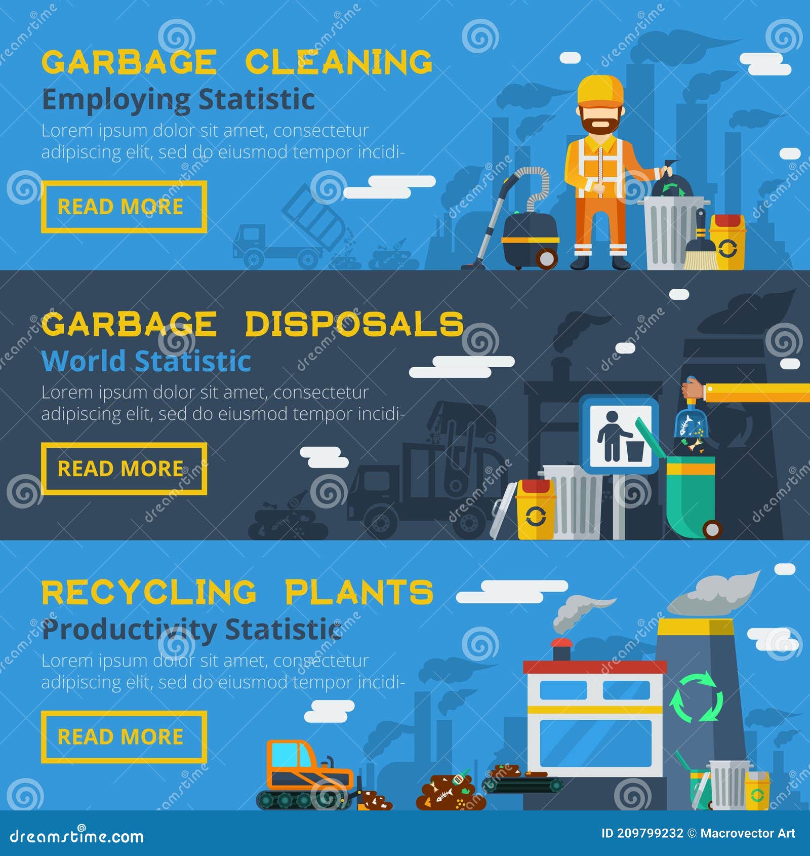 Garbage Recycling Horizontal Banners Set Stock Vector - Illustration of ...