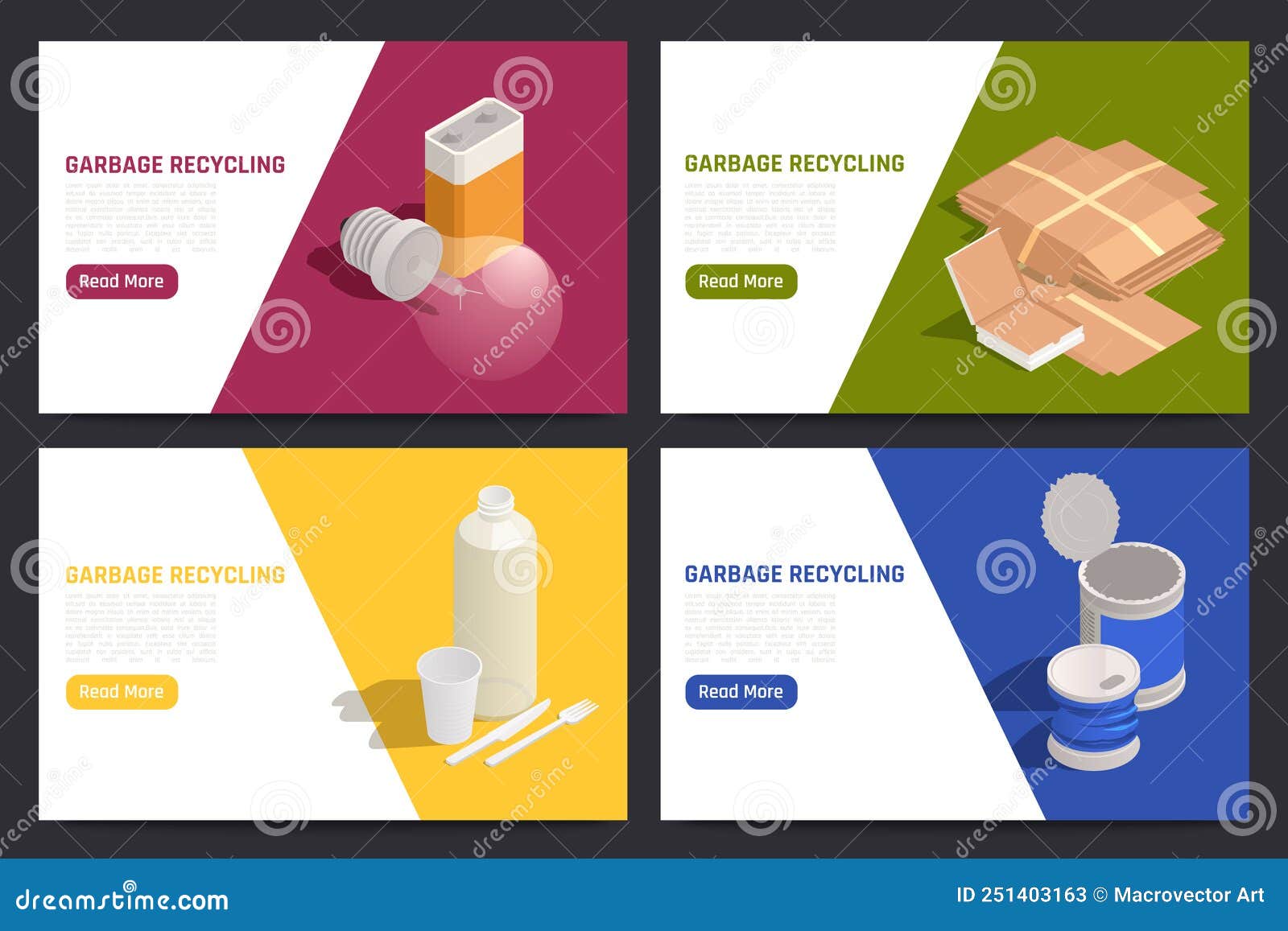 Garbage Recycling Horizontal Banners Stock Vector - Illustration of ...