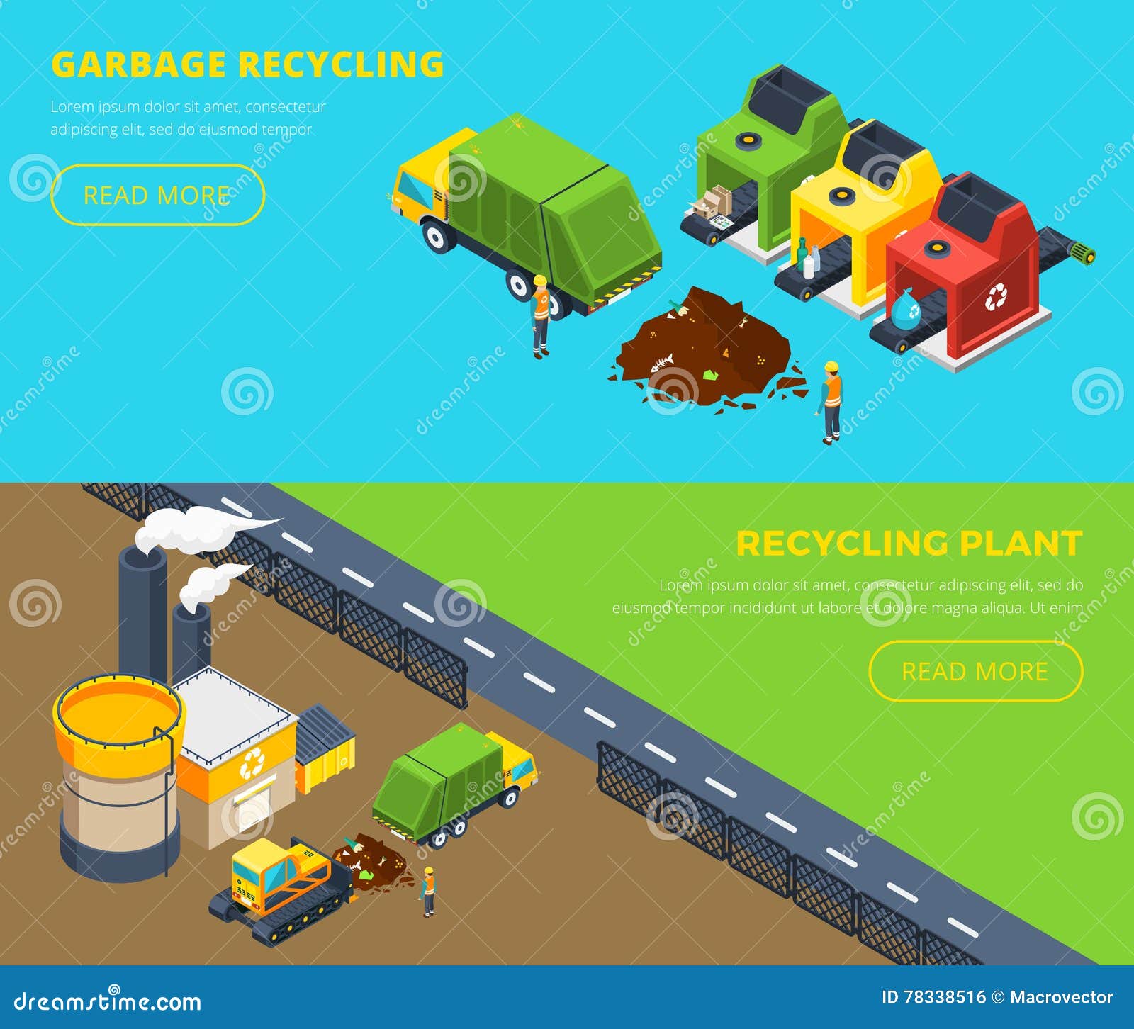 Garbage Recycling. Waste Separation People Protect Nature Container For ...