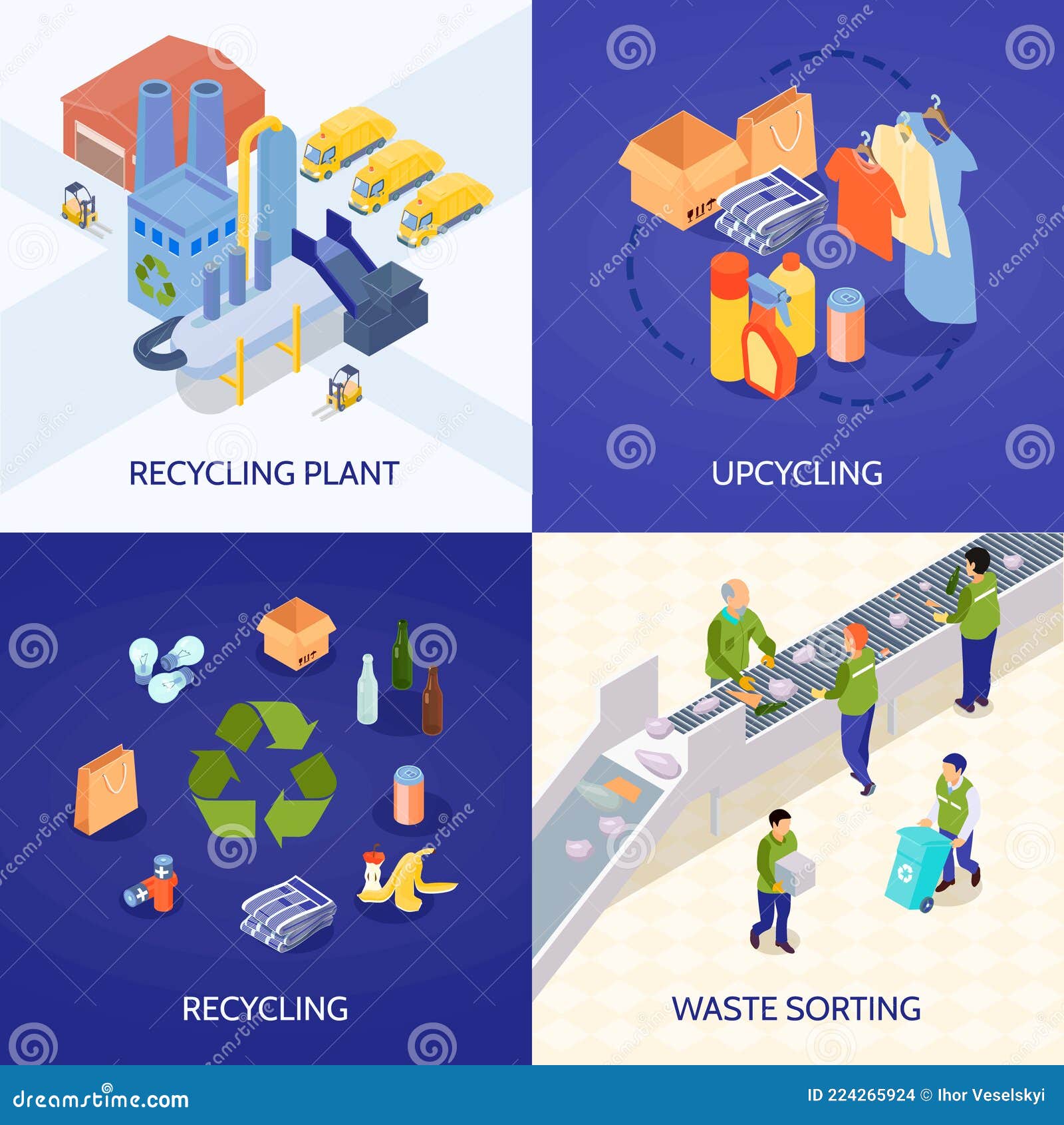 Garbage Recycling Isometric Design Concept Stock Vector - Illustration ...