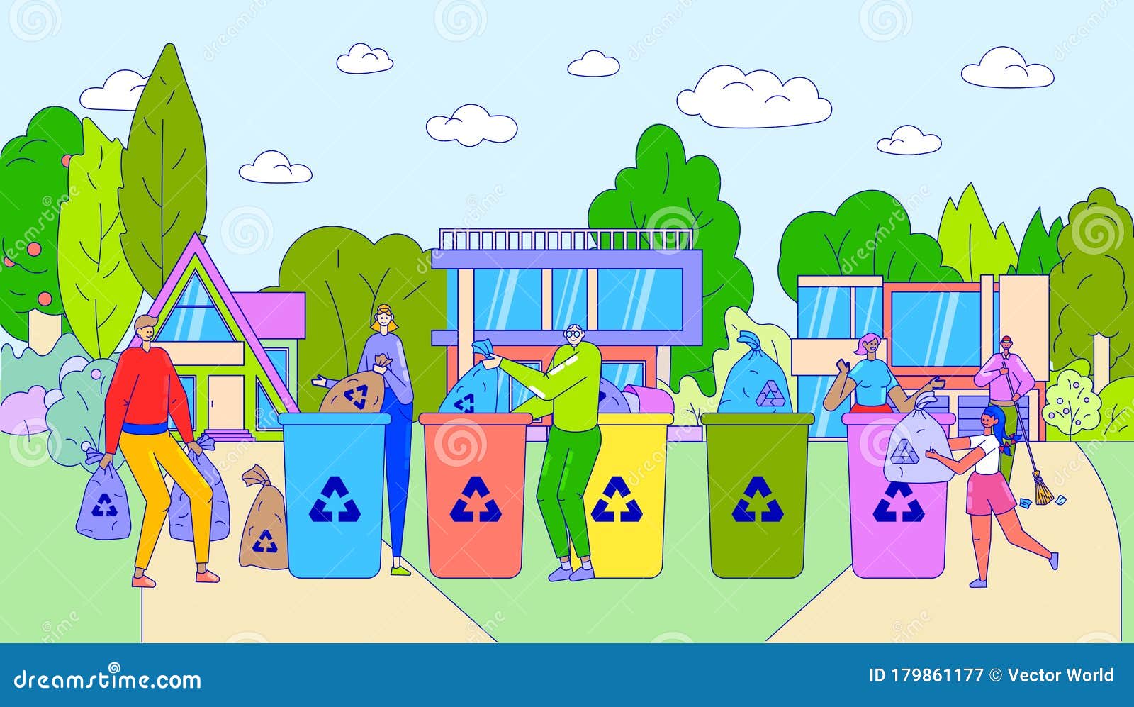 Recycling. People Put Bottles In Vending Machine. Reuse Vector ... Recycling. People Put Bottles In Vending Machine. Reuse Vector ...