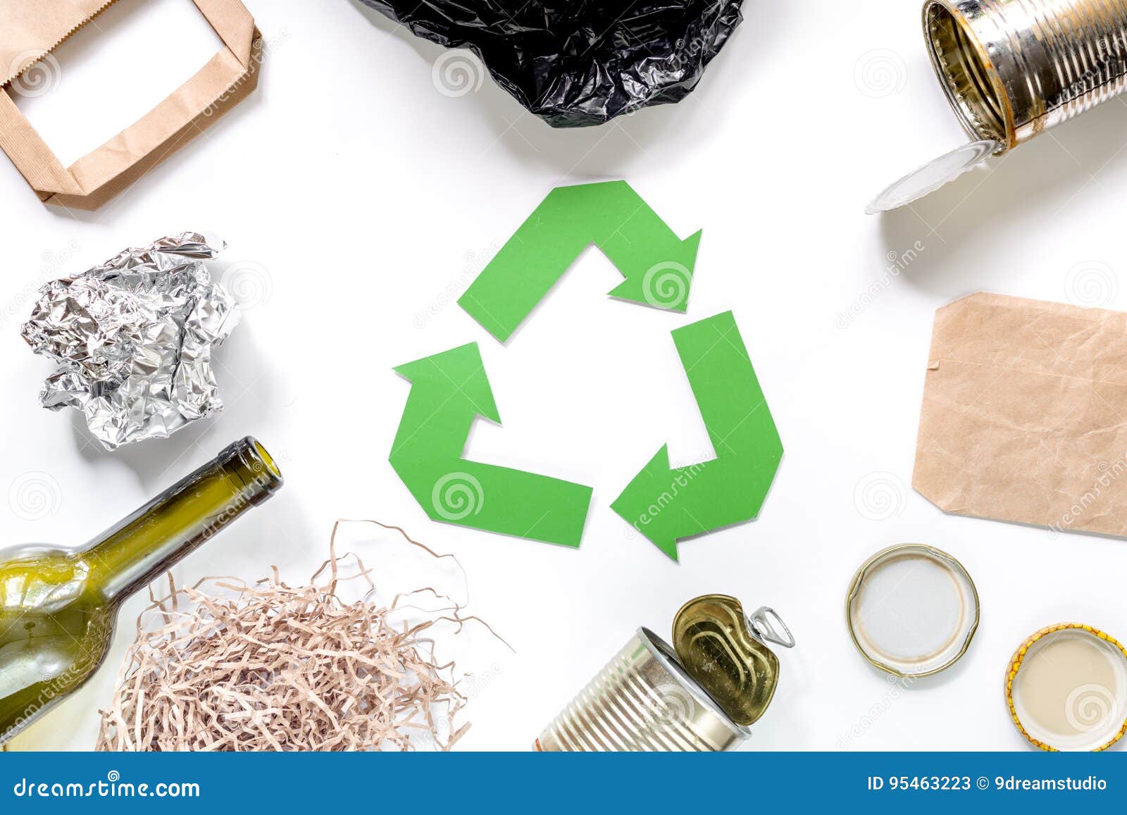 Garbage for Recycling with Recycling Symbol on White Background Top ...