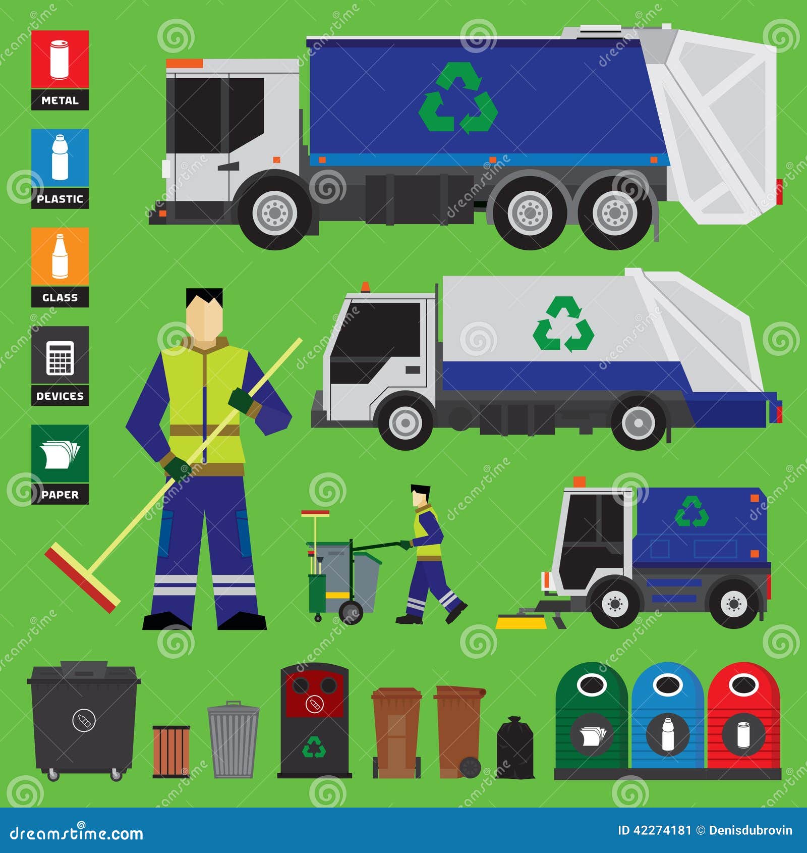 Garbage Recycling. Waste Separation People Protect Nature Container For ...