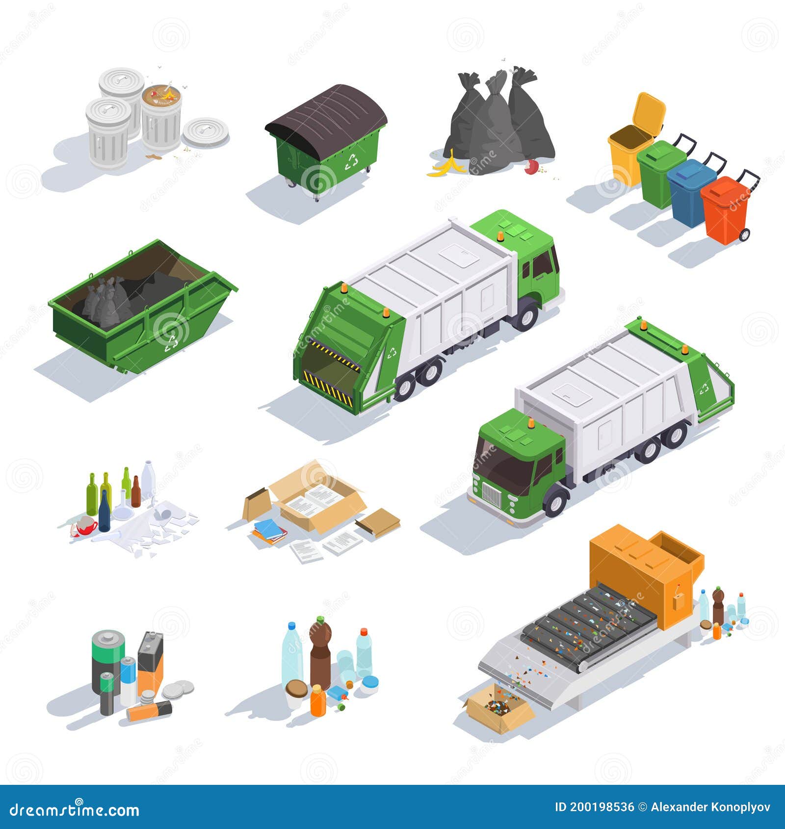 Recycling And Sorting Of Waste Glyph Flat Icon Set. Garbage Sorting ...