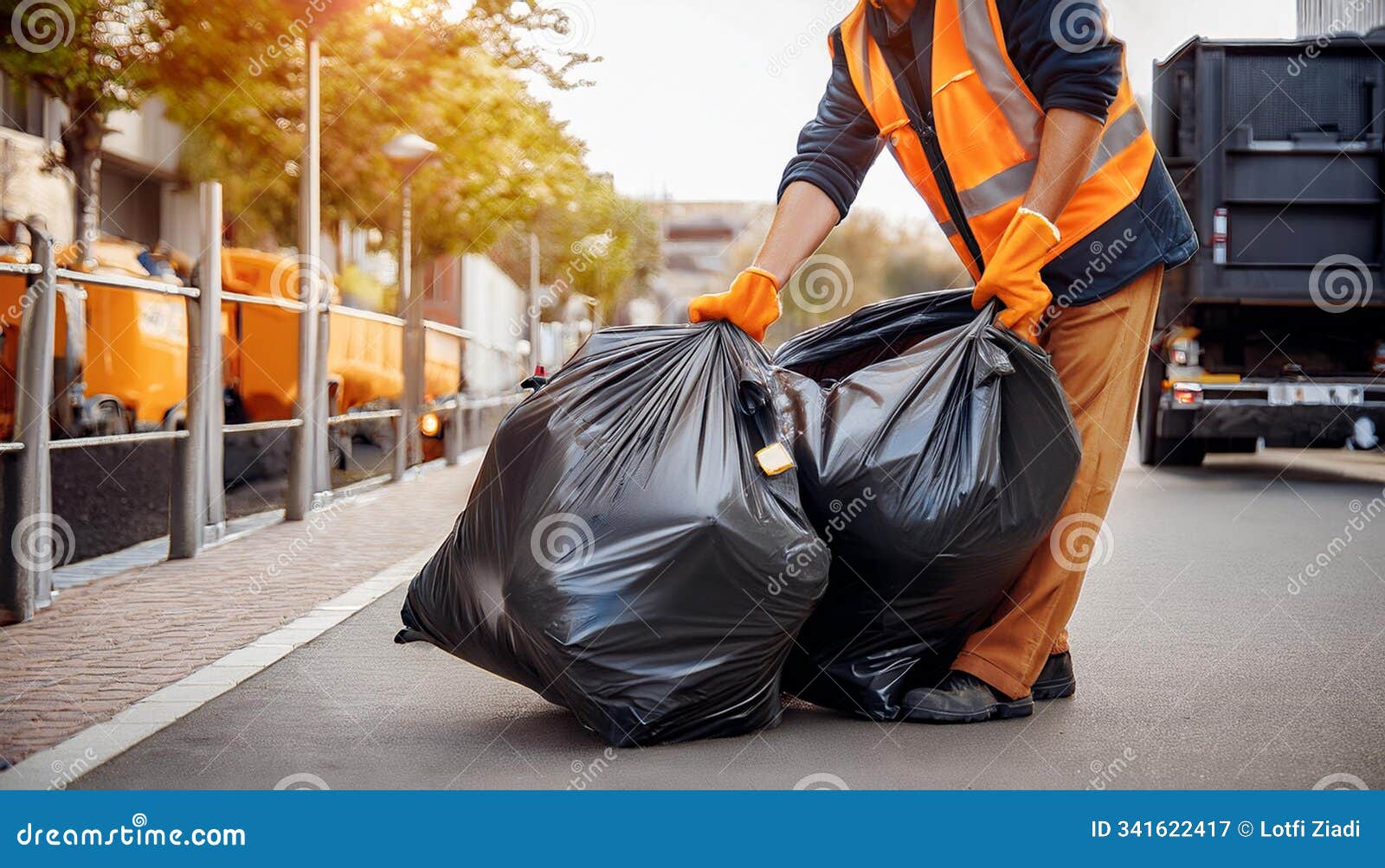 Garbage Removal. Cartoon Banner With Garbage Truck And Dumpsters On The ...