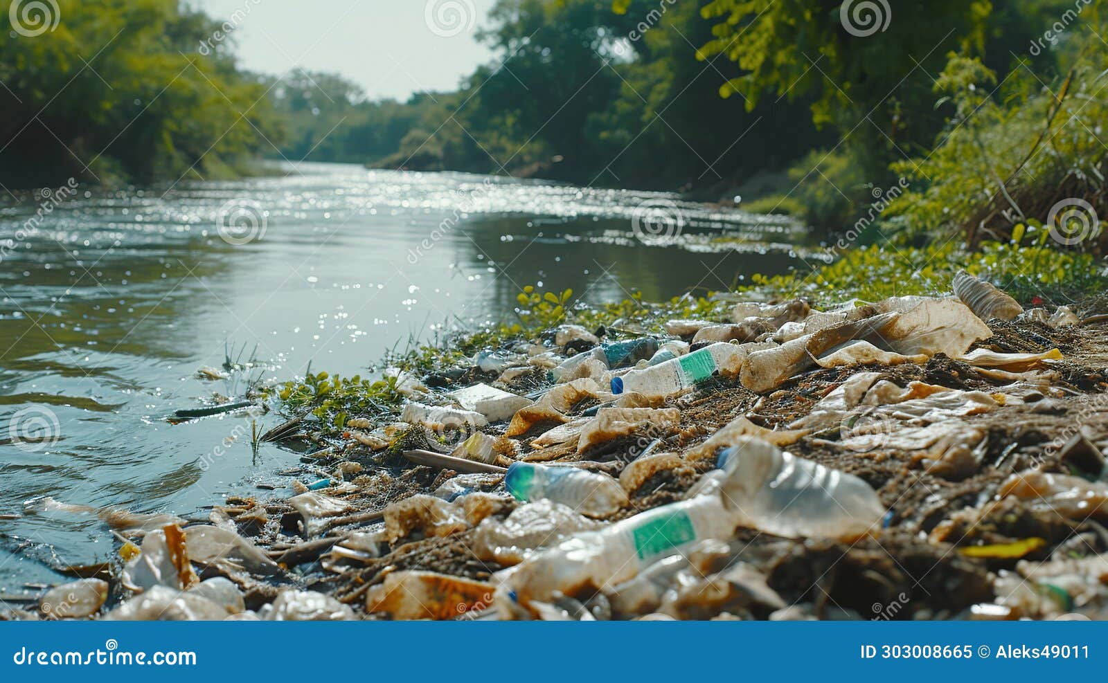 Garbage on the River Bank. Environmental Pollution. Plastic Trash ...