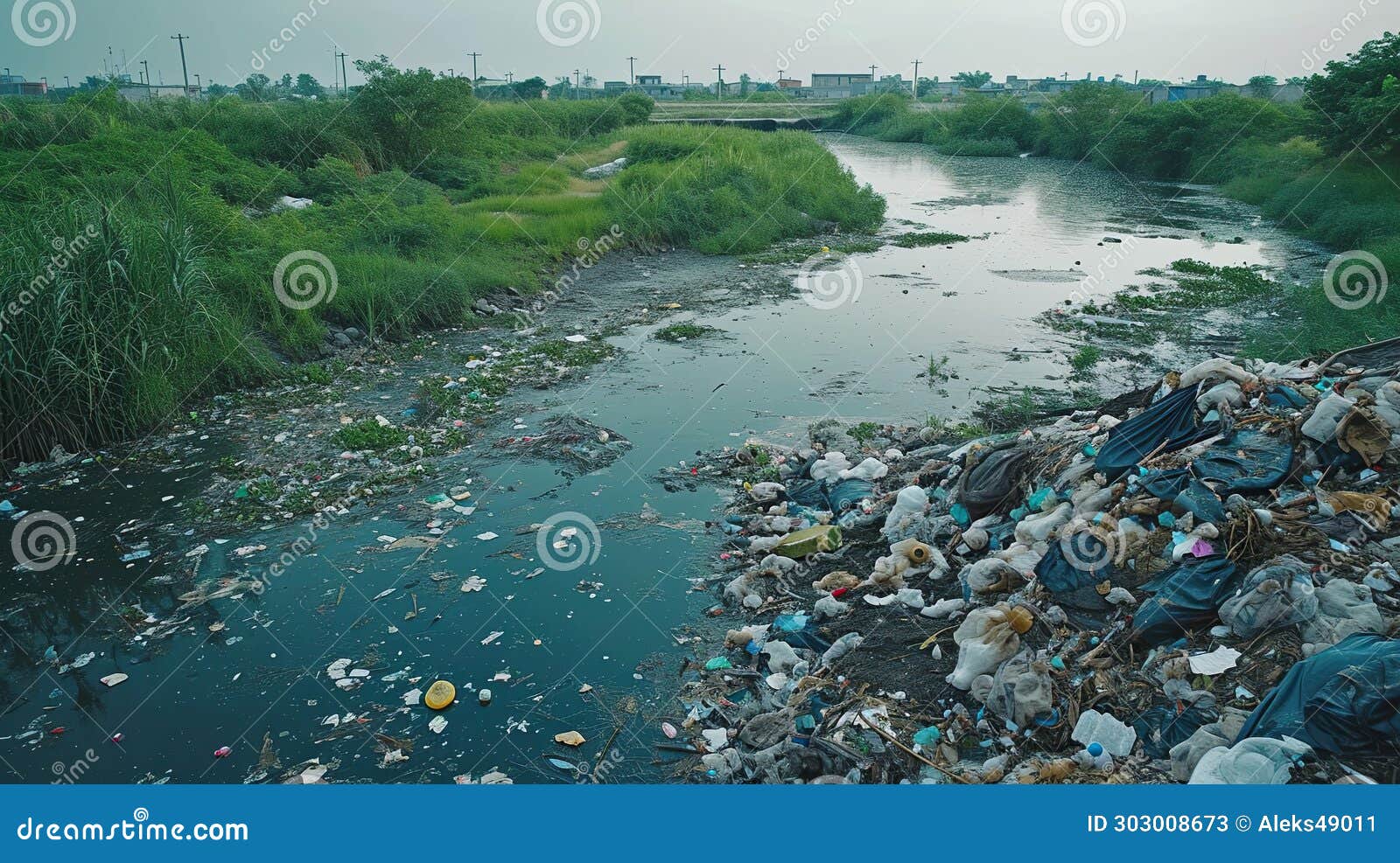 Garbage on the River Bank. Environmental Pollution. Plastic Trash ...