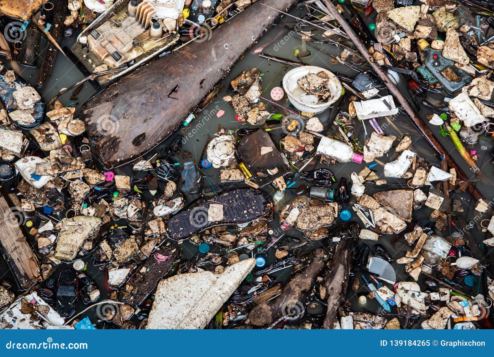 Garbage in the River is Destroy the Environment. Stock Image - Image of ...