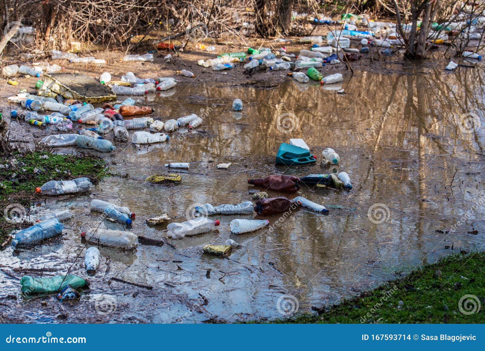 Garbage in the river stock photo. Image of contaminated - 167593714