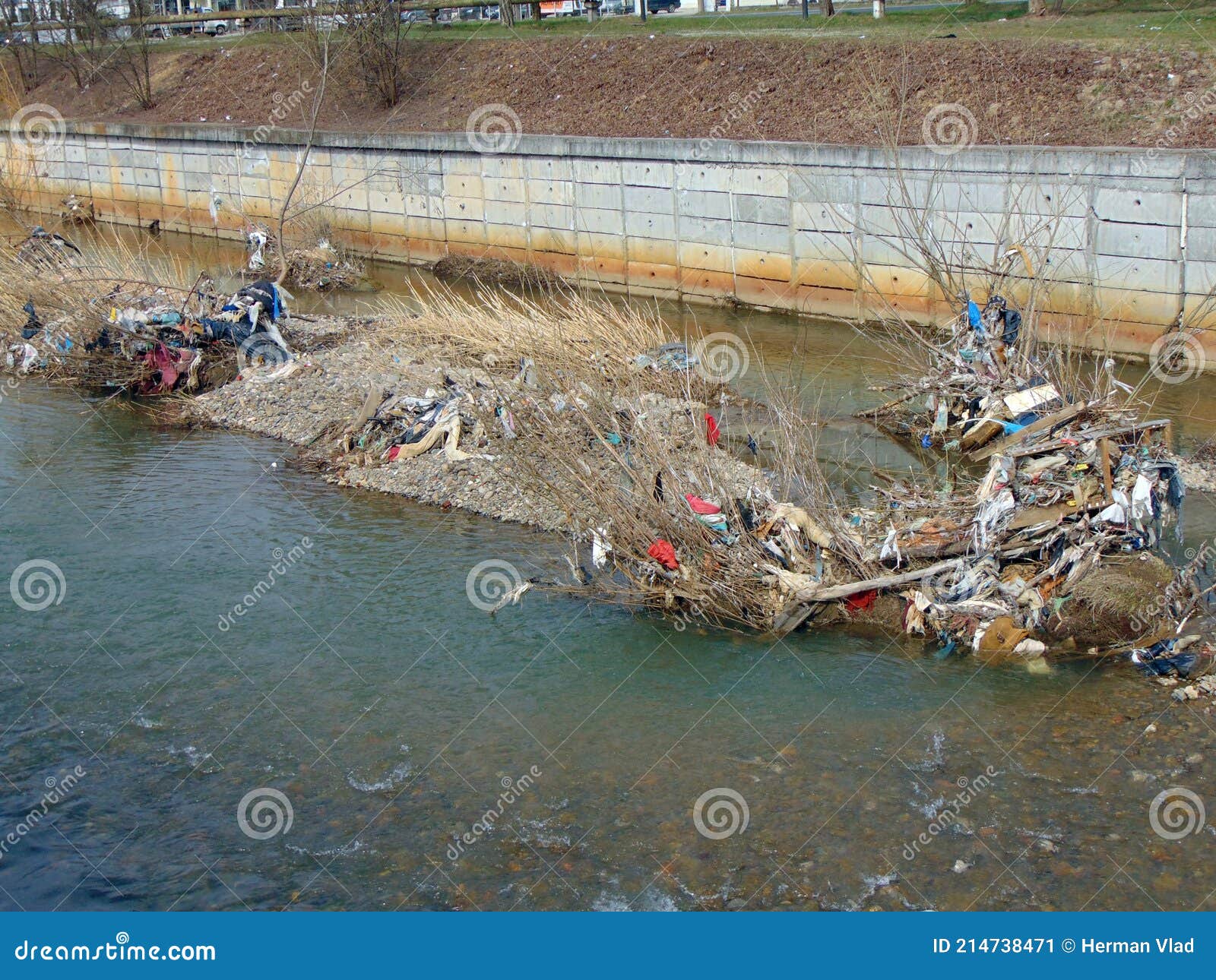 River Pollution Near The Shore, Garbage Near The River, Plastic Food ...