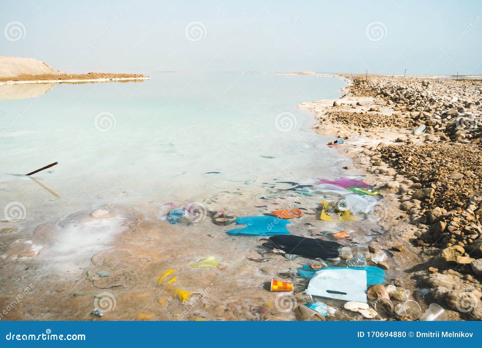 Garbage in Salt Water on the Shore of Dead Sea. Pollution of Natural ...