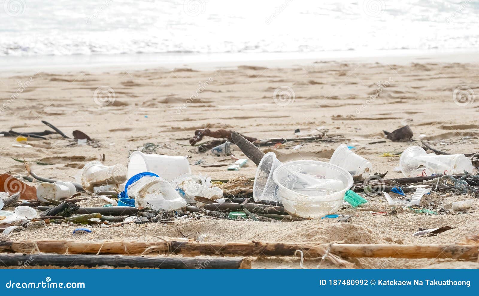 Garbage on sand beach stock photo. Image of garbage - 187480992