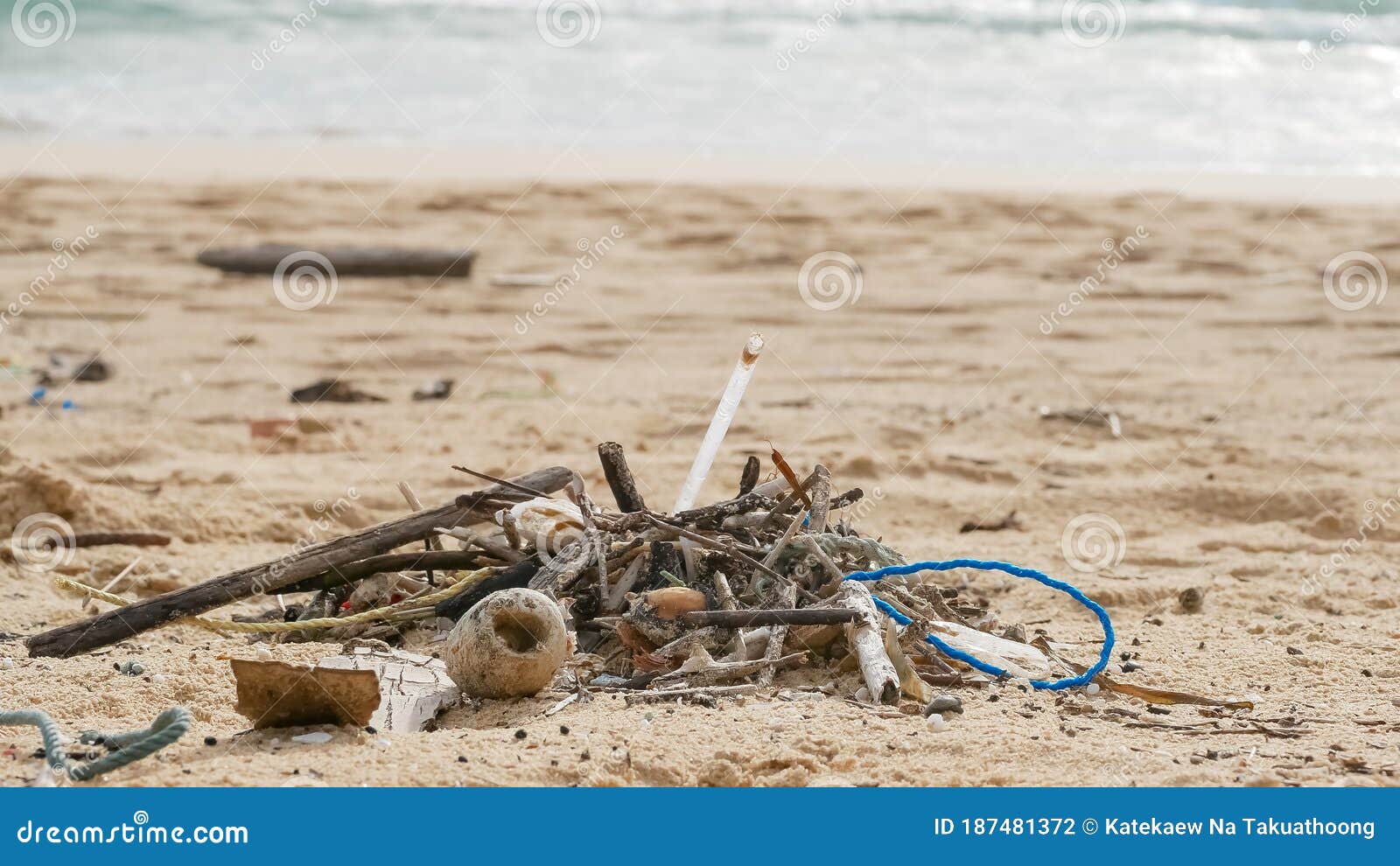 Garbage on sand beach stock photo. Image of industry - 187481372