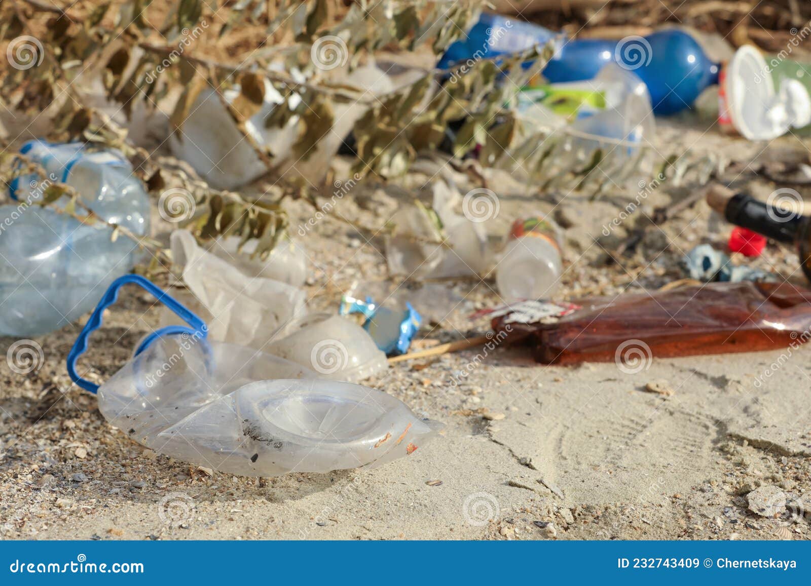 Garbage Scattered On Beach. Environment Pollution Problem Stock Image ...
