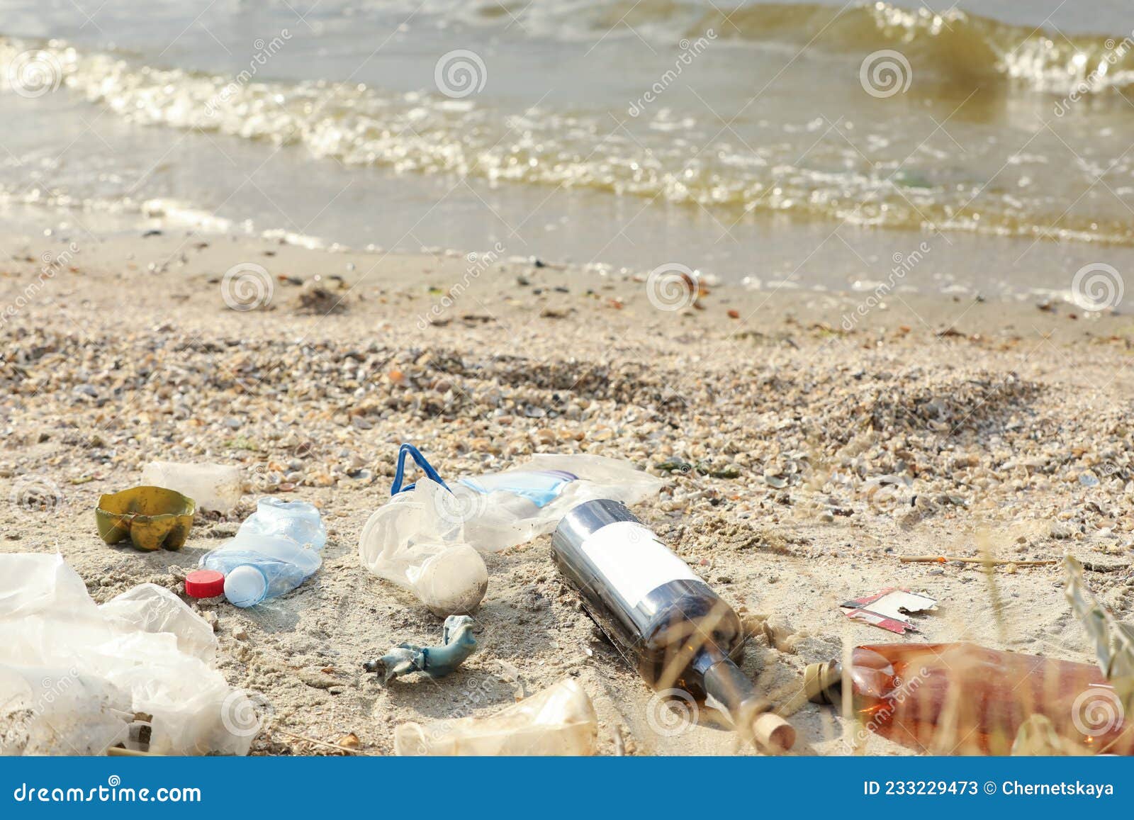 Garbage Scattered on Beach. Environment Pollution Problem Stock Image ...