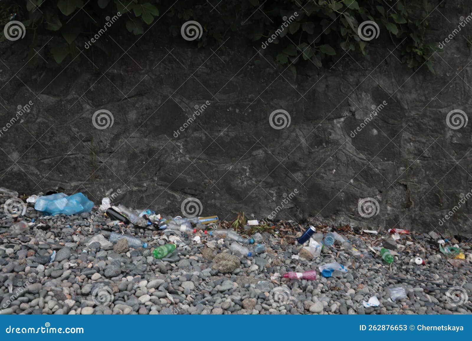 Garbage Scattered on Pebbles Outdoors. Recycling Problem Stock Image ...