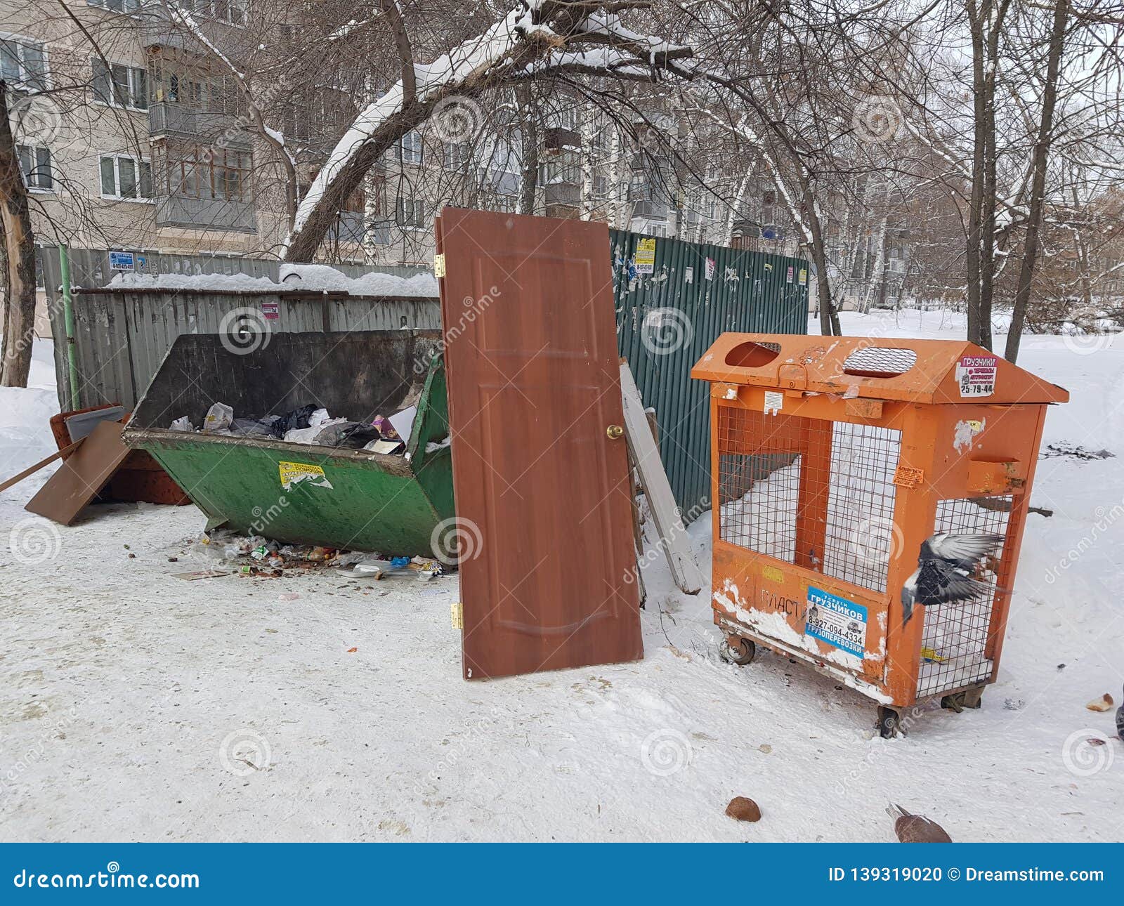 Scattered Trash at the Dumpster Stock Photo - Image of tree, season ...