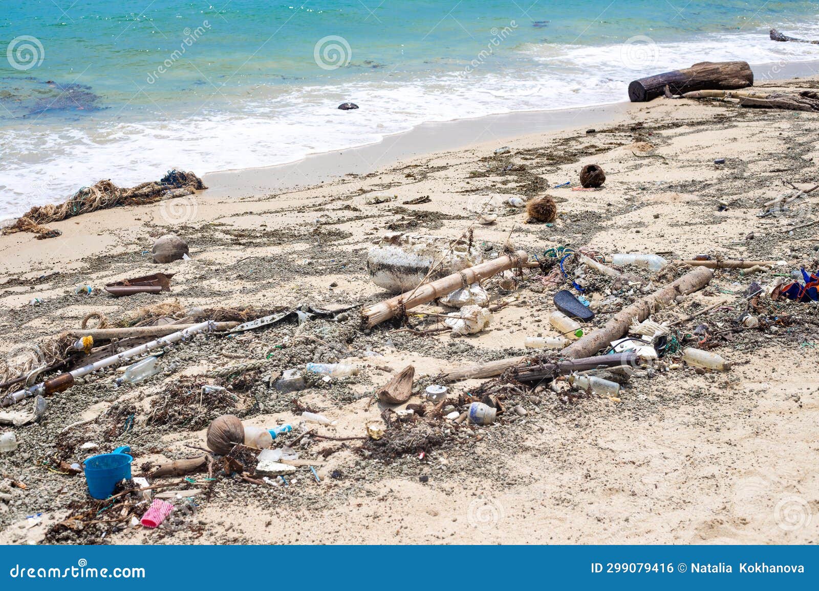 Garbage on the Seashore. Dirty Beach, Environmental Problem Stock Photo ...