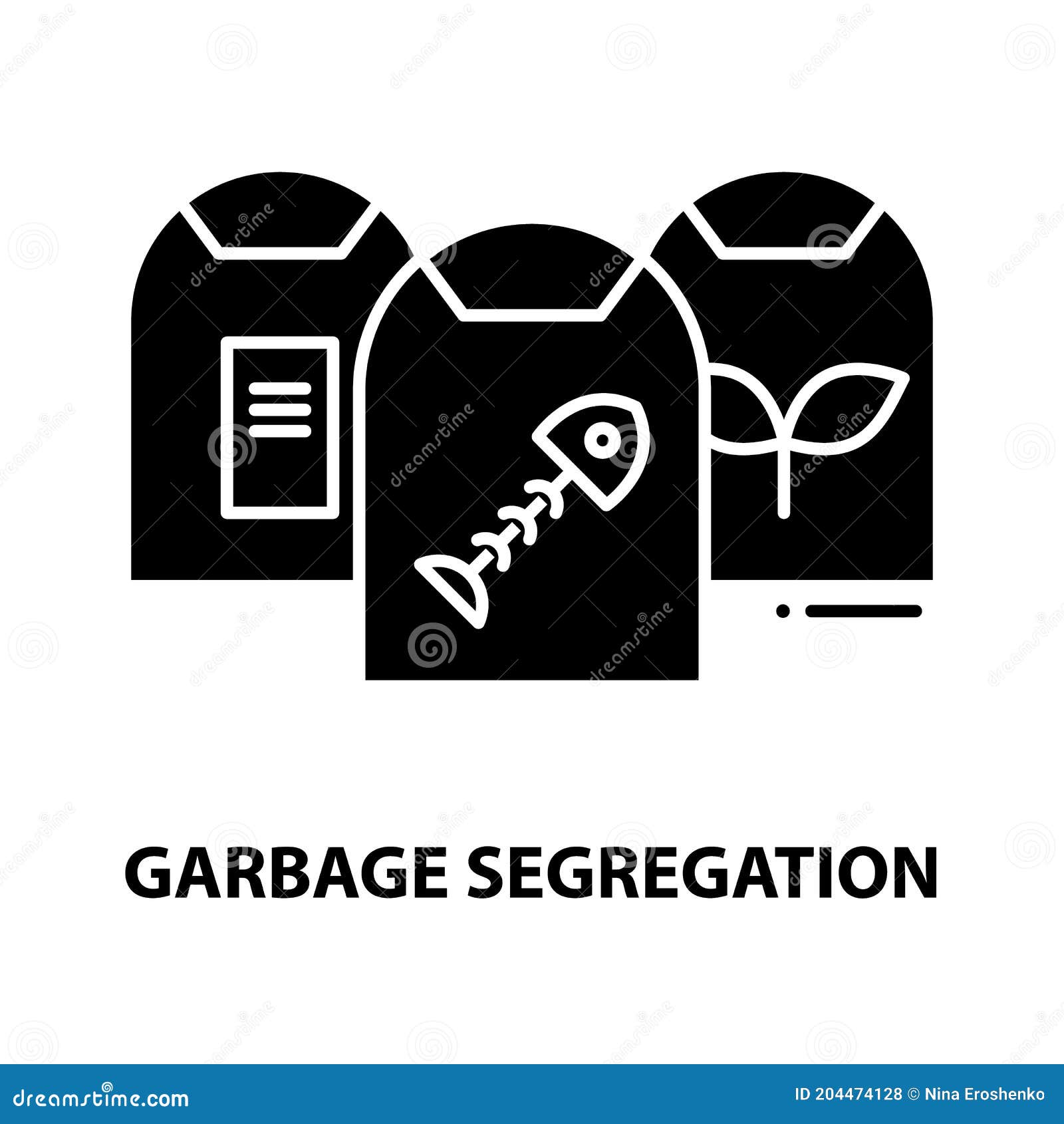 Garbage Segregation Icon, Black Vector Sign with Editable Strokes ...