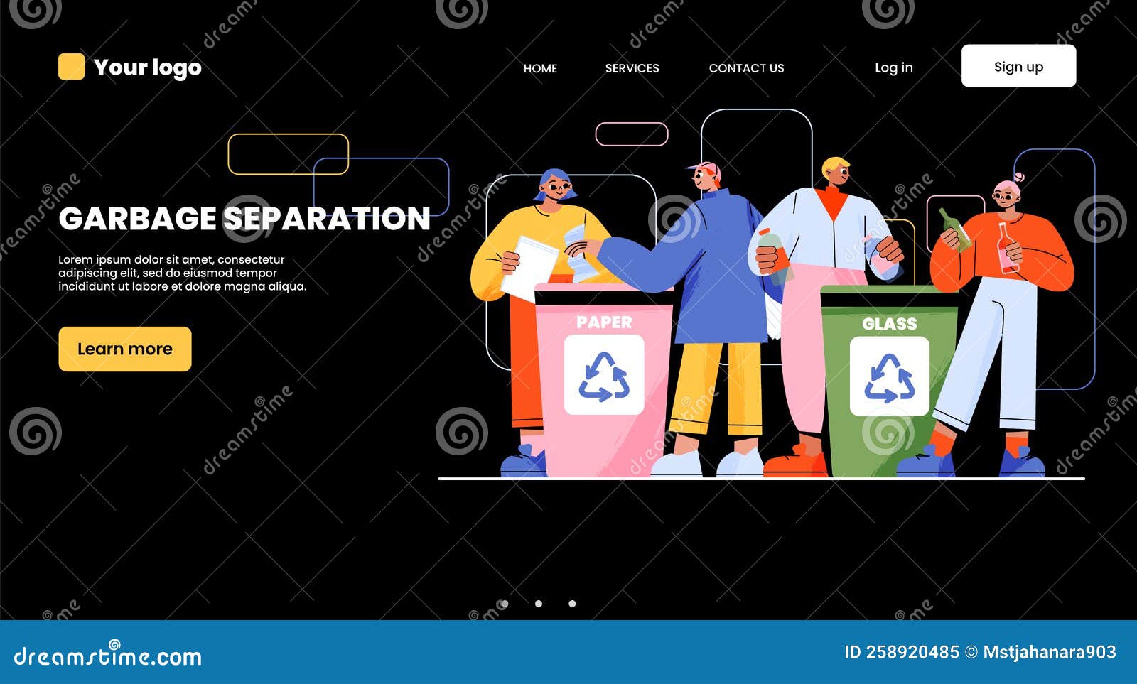 Garbage Separation Banner with People Sort Trash Stock Vector ...